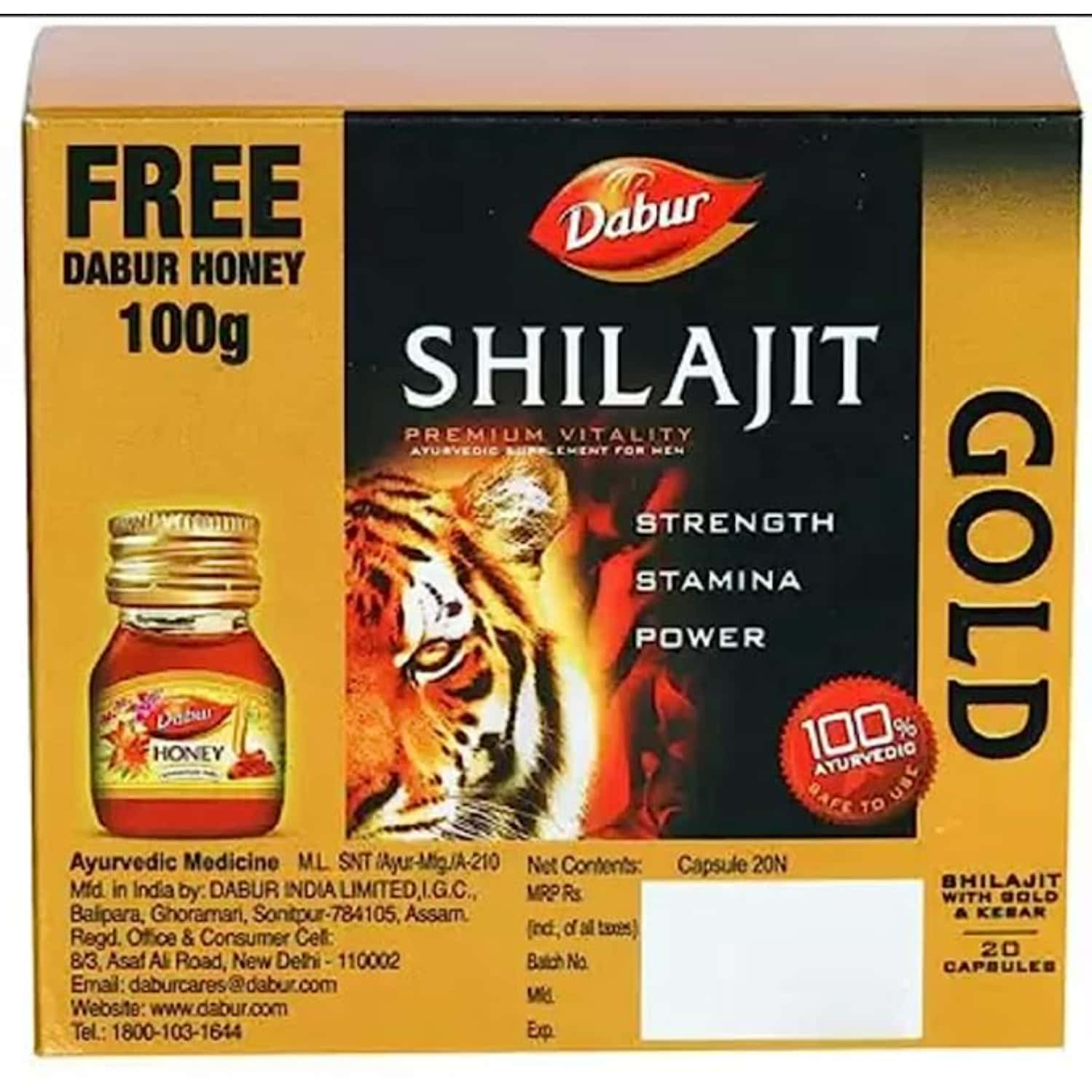 Buy DABUR SHILAJIT GOLD VITALITY CAPSULES BOTTLE OF 20 WITH FREE DABUR ...