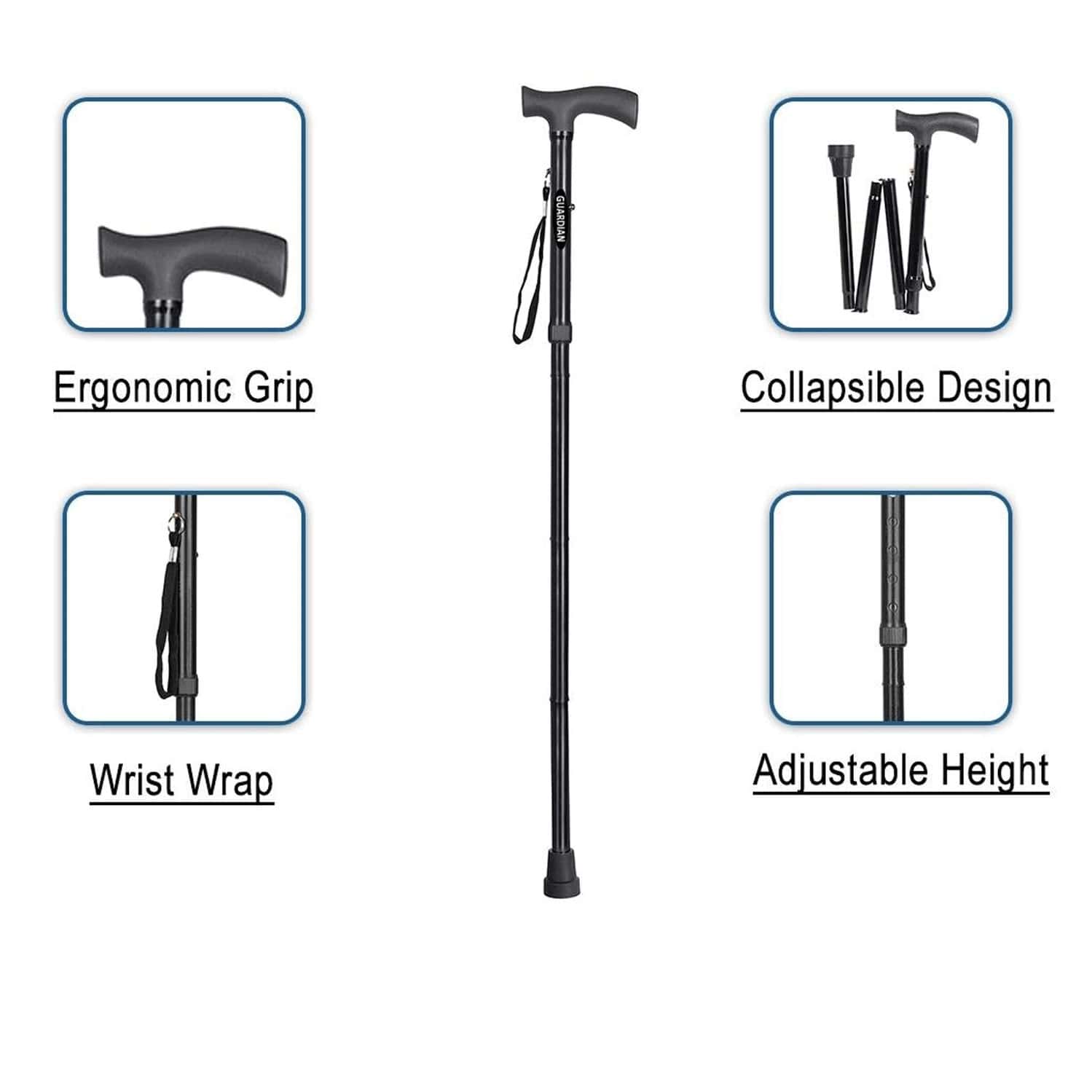 Buy GUARDIAN WALKING STICK FOR PATIENTS, UNISEX, FOLDABLE, ALUMINUM ...