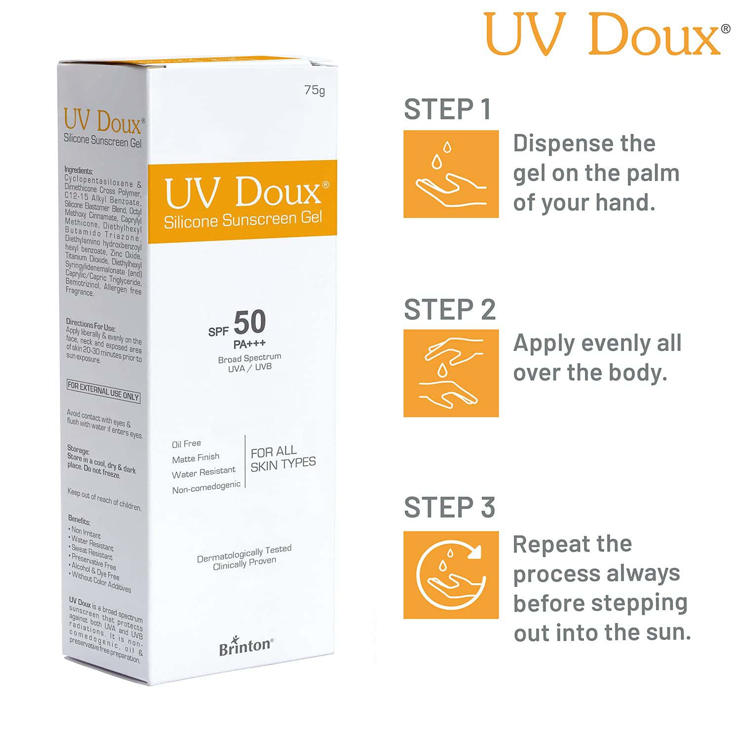 Buy UV DOUX SPF 50 PA +++ TUBE OF 75GM SILICONE SUNSCREEN GEL Online ...