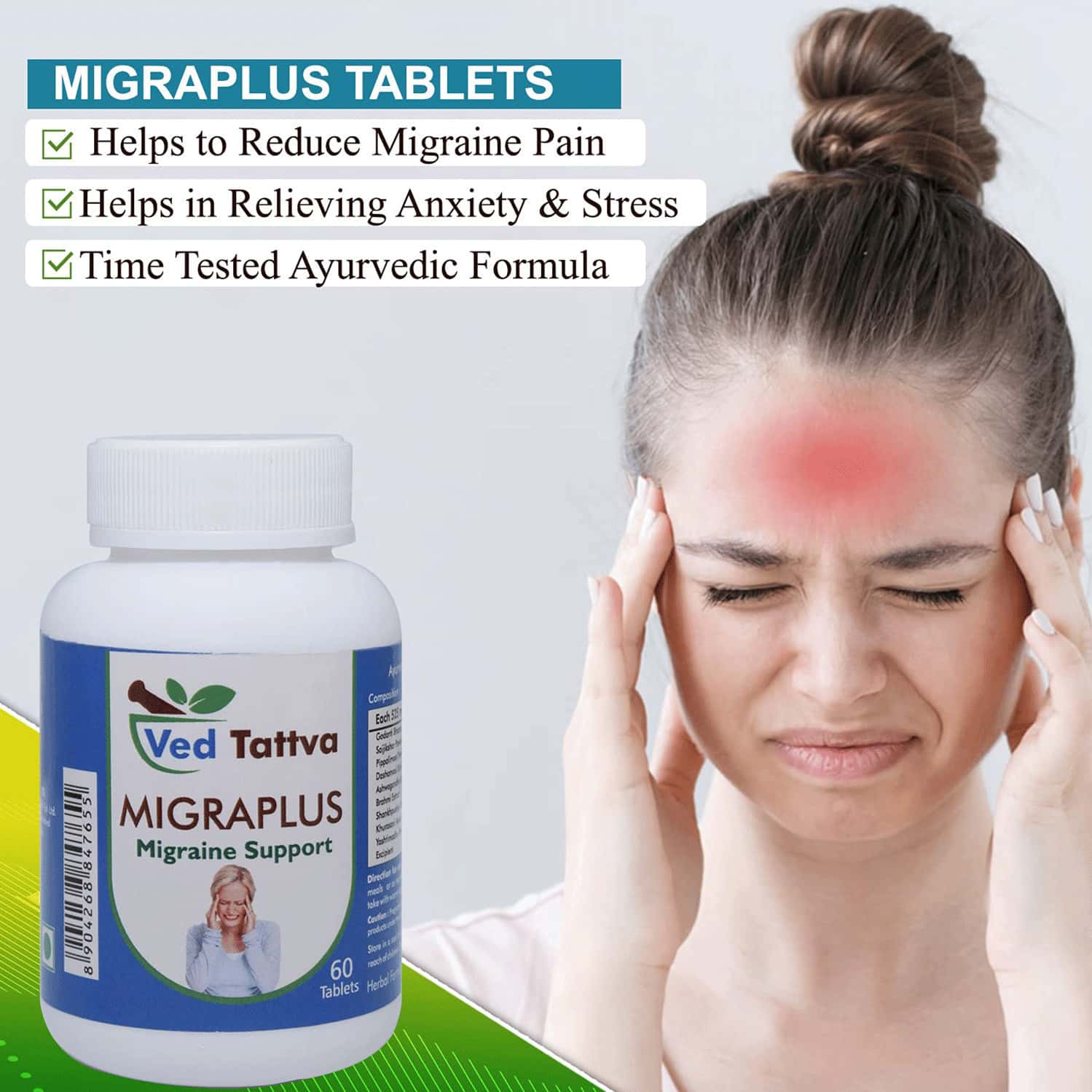 Buy VED TATTVA MIGRA PLUS 60 TABLETS - NATURAL SUPPLEMENT FOR MIGRAINE ...