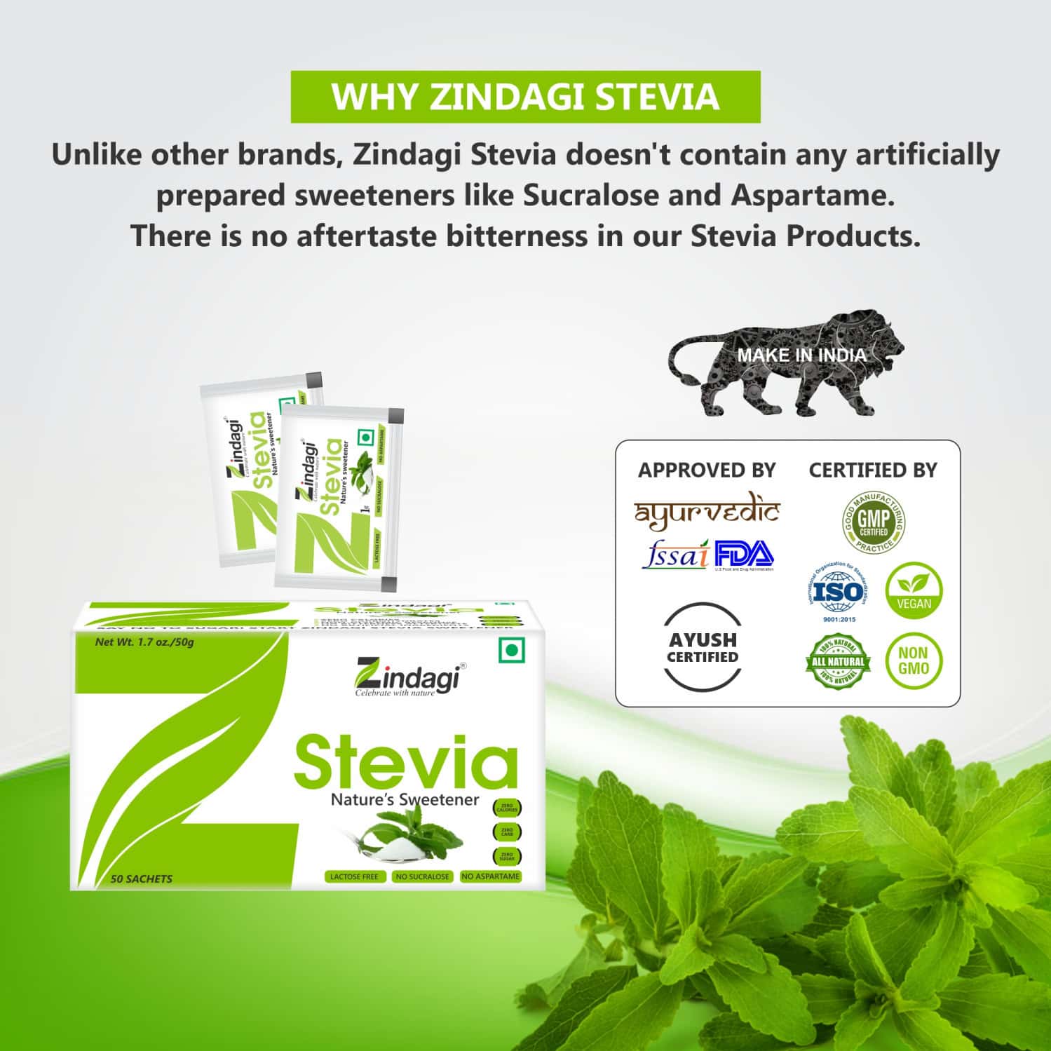 Buy ZINDAGI STEVIA POWDER SACHETS |100% SUGARFREE|ZERO CALORIE|DIABETIC ...