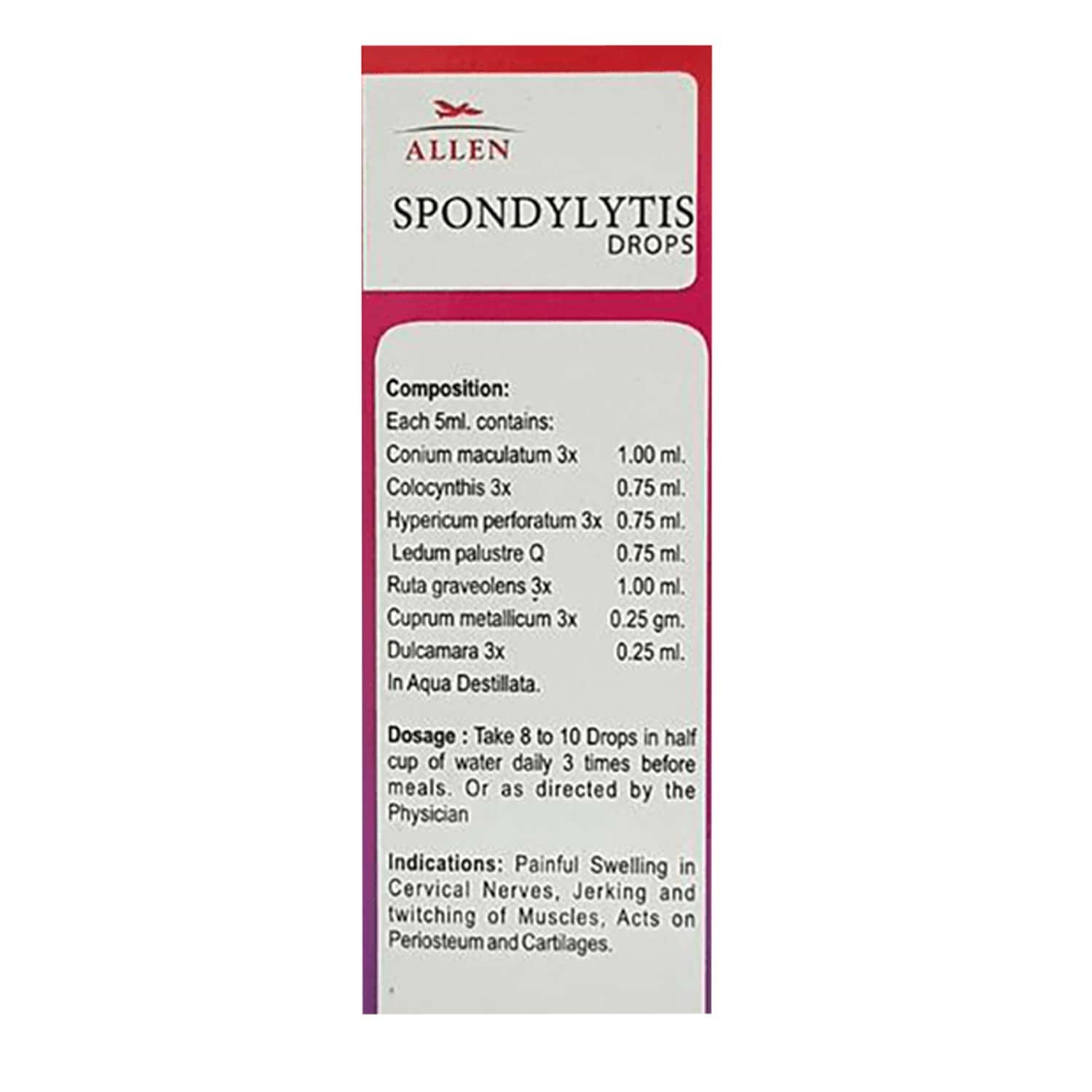 Buy ALLEN A48 HOMEOPATHY FOR SPONDYLITIS AND CERVICAL PAIN DROPS 30ML ...