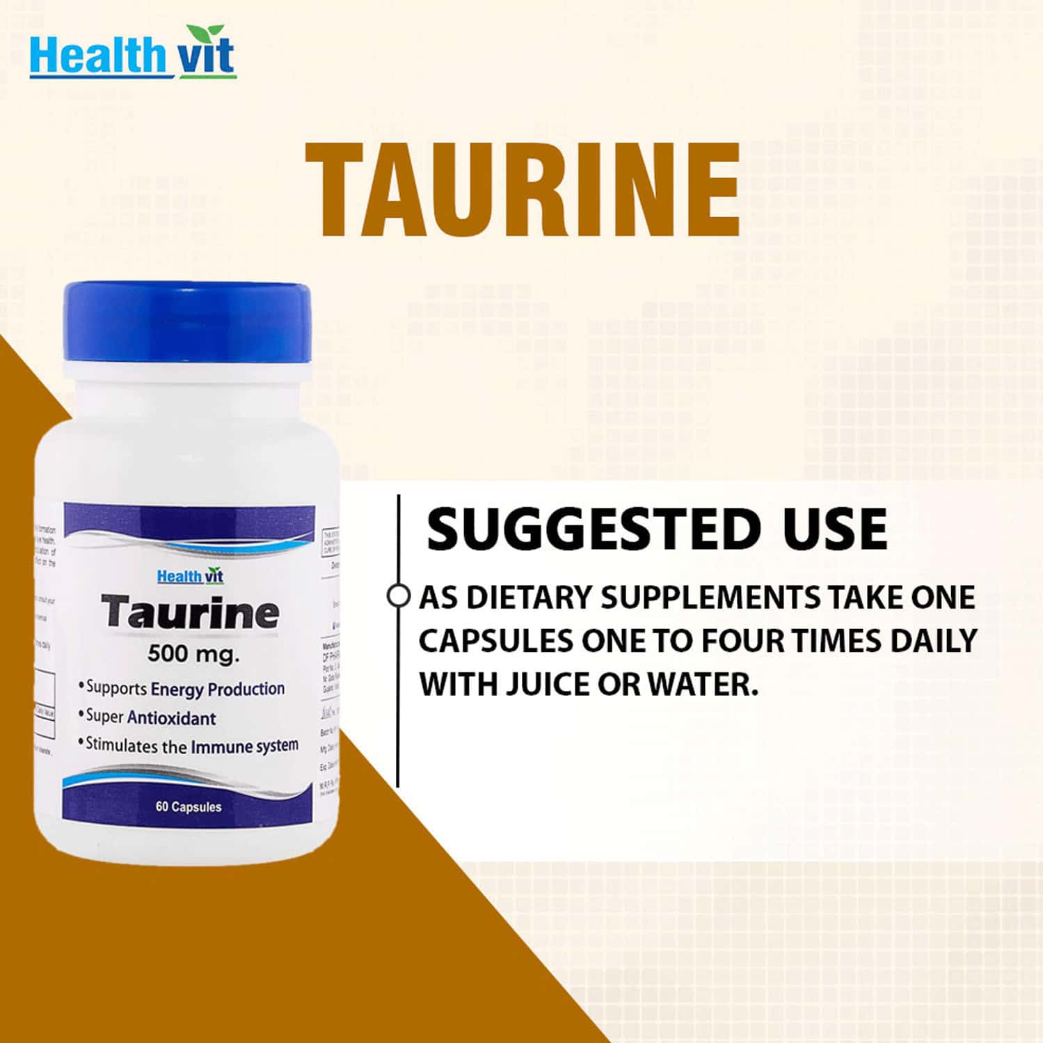 Buy HEALTHVIT TAURINE 500MG POWDER - 60 CAPSULES Online & Get Upto 60% OFF at PharmEasy