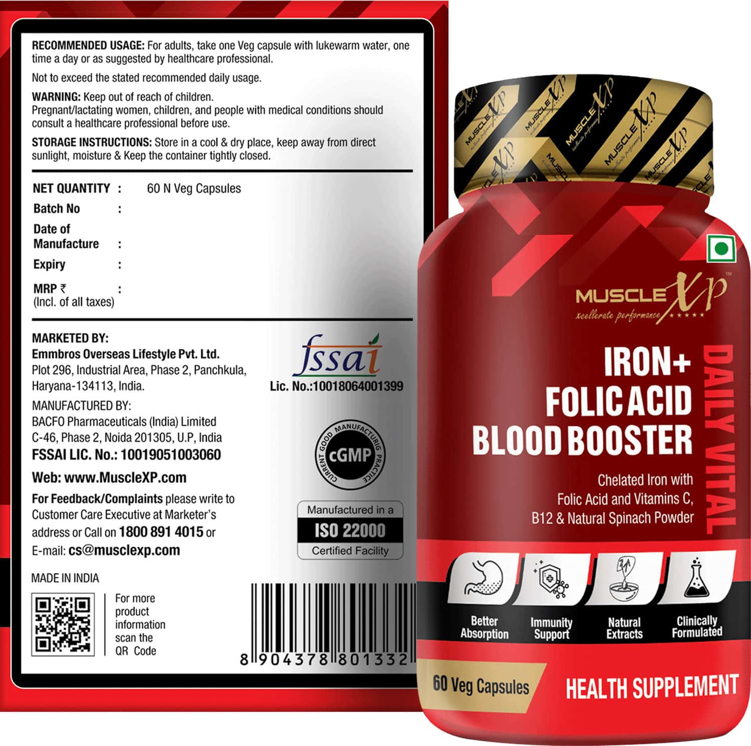 Buy MUSCLEXP IRON + FOLIC ACID BLOOD BOOSTER DAILY VITAL 60 VEG ...