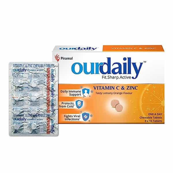 Buy OURDAILY VITAMIN C (500MG) & ZINC, CHEWABLE TABLETS, TASTY LEMONY ORANGE FLAVOUR - 60 ...