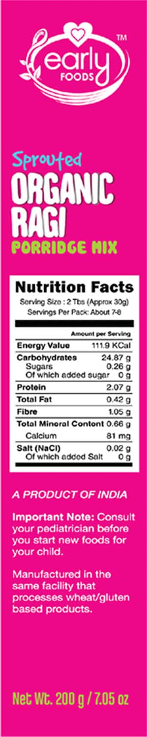 Buy EARLY FOODS ORGANIC SPROUTED RAGI PORRIDGE MIX 200G (PLAIN) Online ...