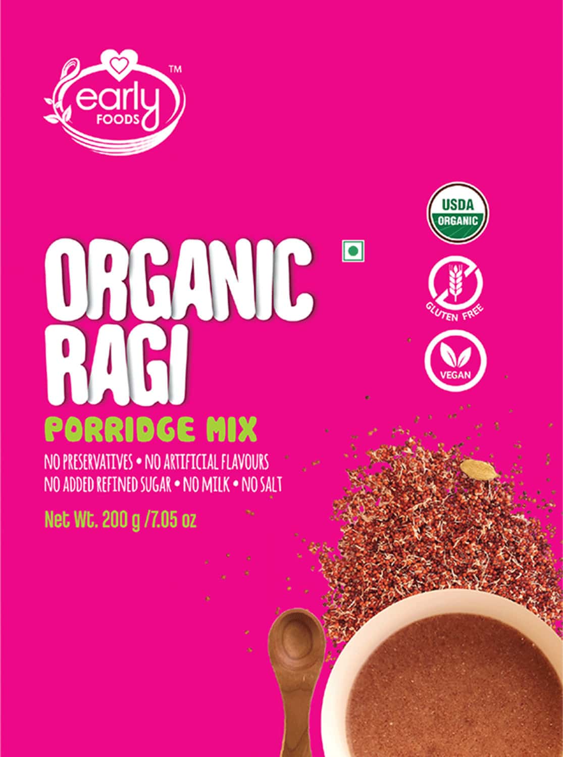 Buy EARLY FOODS ORGANIC SPROUTED RAGI PORRIDGE MIX 200G (PLAIN) Online ...