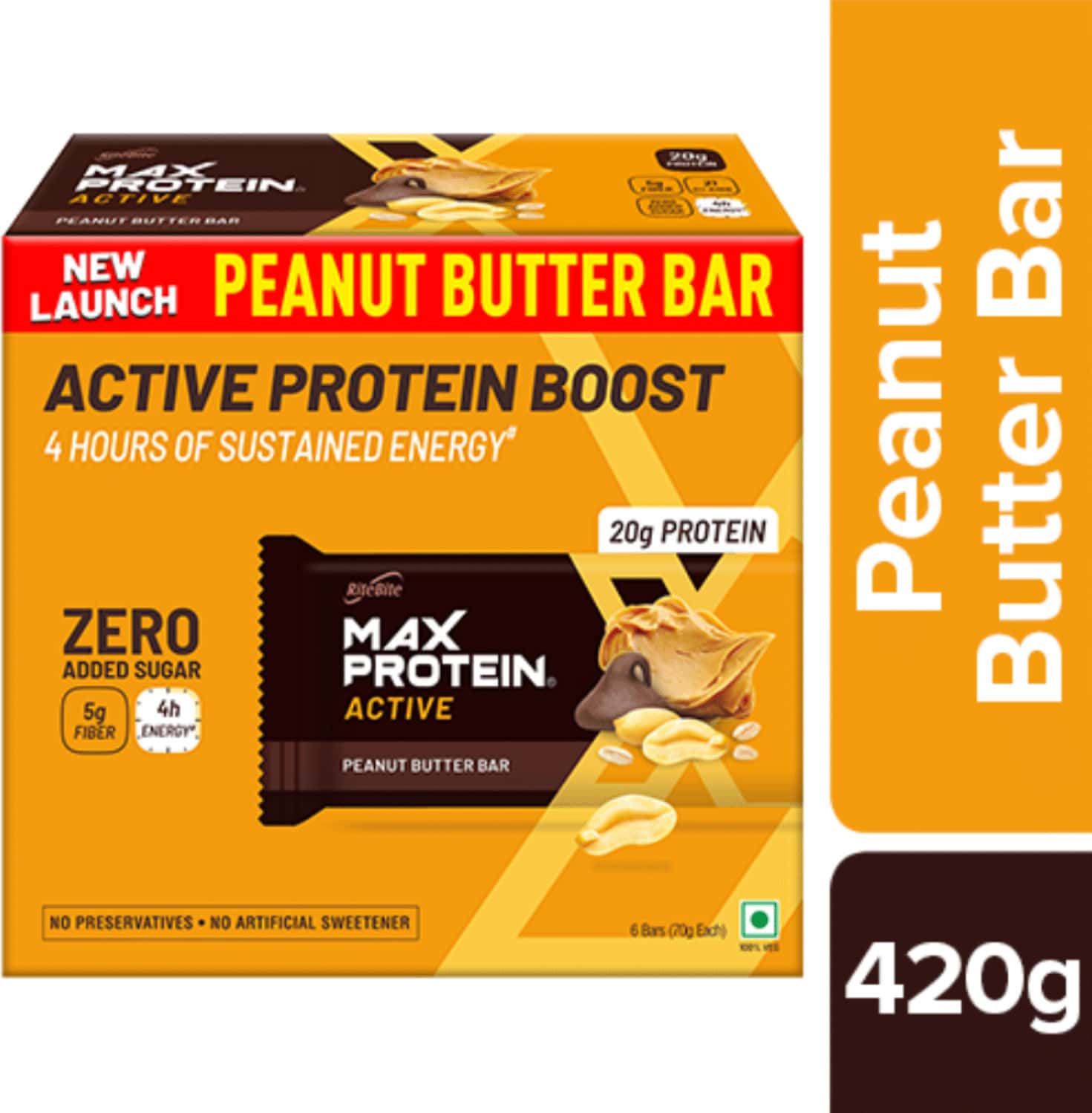 Buy RITEBITE MAX PROTEIN ACTIVE PEANUT BUTTER BARS 420G - PACK OF 6 (70G X 6) Online & Get Upto ...