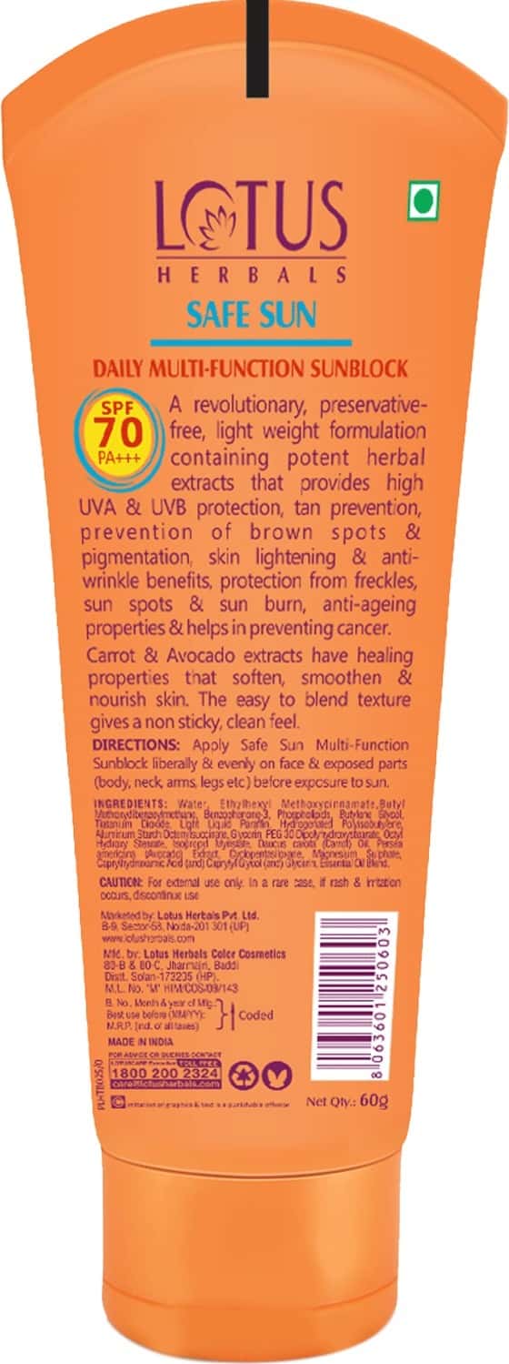 Buy LOTUS HERBALS SAFESUN SUNSCREEN DAILY MULTI-FUNCTION SUNBLOCK SPF ...