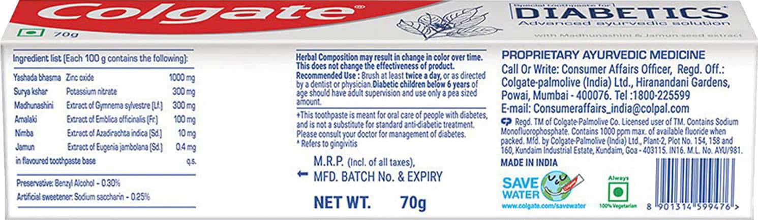 Buy COLGATE TOOTHPASTE FOR DIABETICS WITH MADHUNASHINI AND JAMUN SEED ...