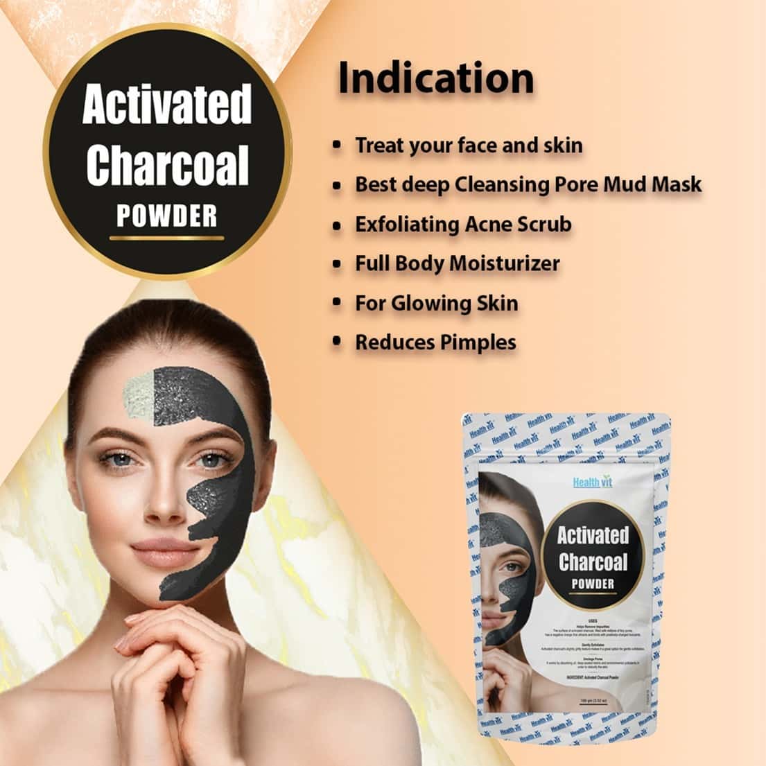 Buy HEALTHVIT ACTIVATED CHARCOAL POWDER PACKET OF 100 G Online & Get ...