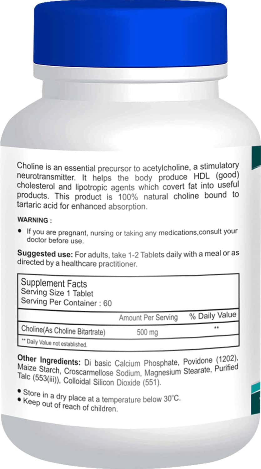 Buy HEALTHVIT CHOLINE BITARTRATE 500 MG - 60 TABLETS Online & Get Upto ...