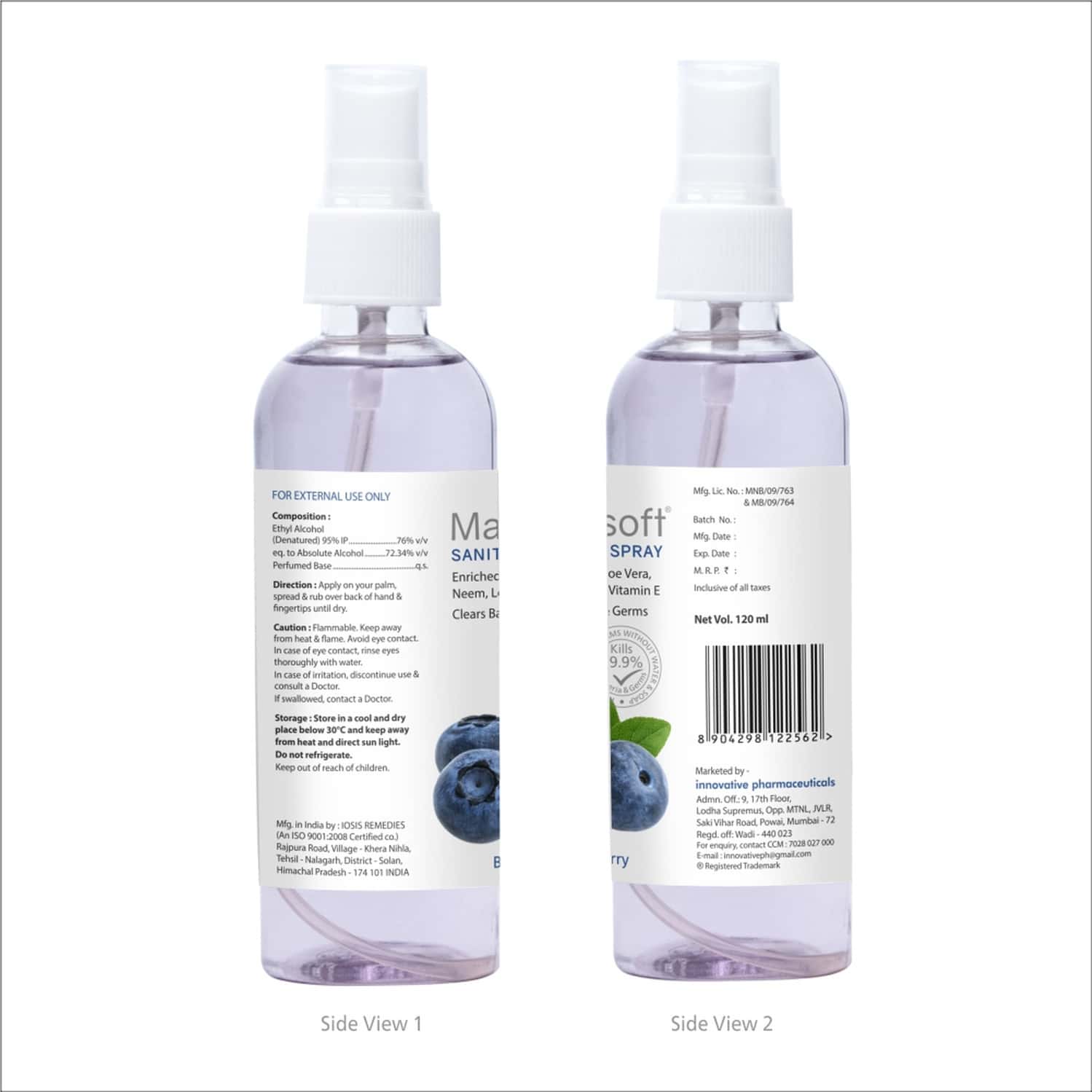 Buy MAXISOFT HAND SANITIZER SPRAY (BLUEBERRY) (120 ML - PACK OF 8 ...