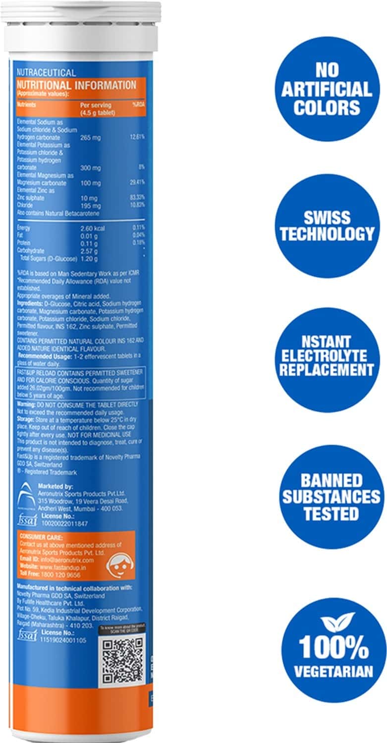 Buy FAST&UP RELOAD O.R.S ELECTROLYTE - REHYDRATION, ZINC + D-GLUCOSE - ORANGE - 20 EFFERVESCENT ...