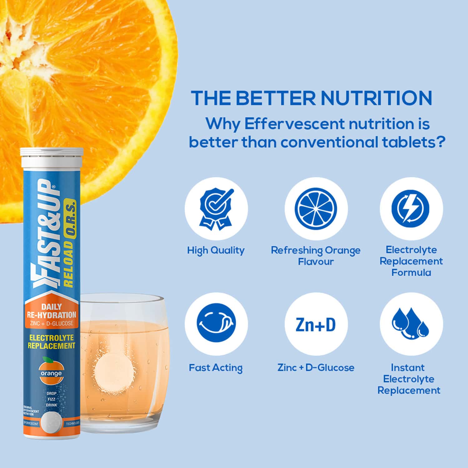 Buy FAST&UP RELOAD O.R.S ELECTROLYTE - REHYDRATION ZINC + D-GLUCOSE - ORANGE - 20 EFFERVESCENT ...