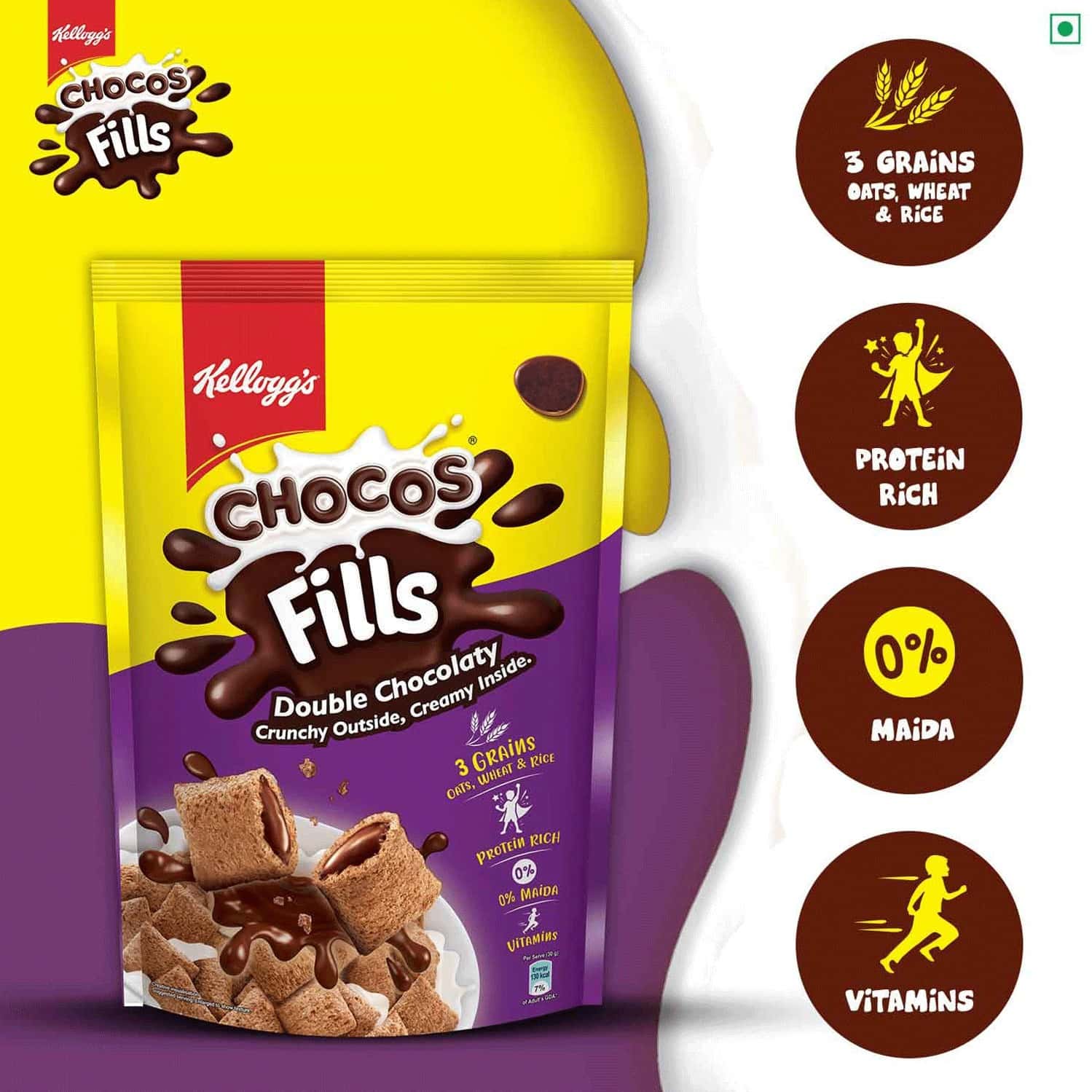 Buy KELLOGG'S CHOCOS FILLS DOUBLE CHOCOLATY 17OG POUCH Online & Get ...