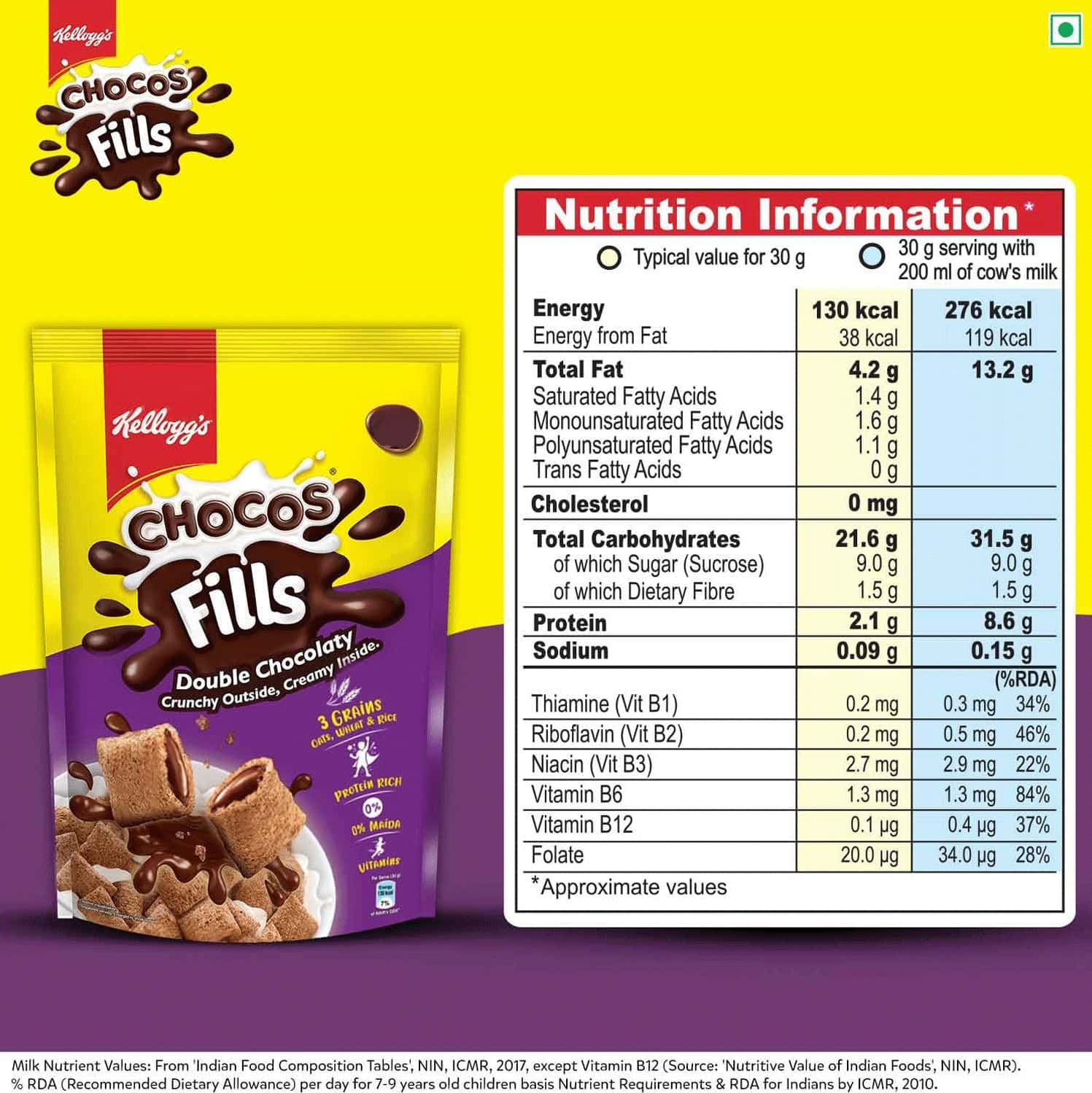 Buy KELLOGG'S CHOCOS FILLS DOUBLE CHOCOLATY 17OG POUCH Online & Get ...