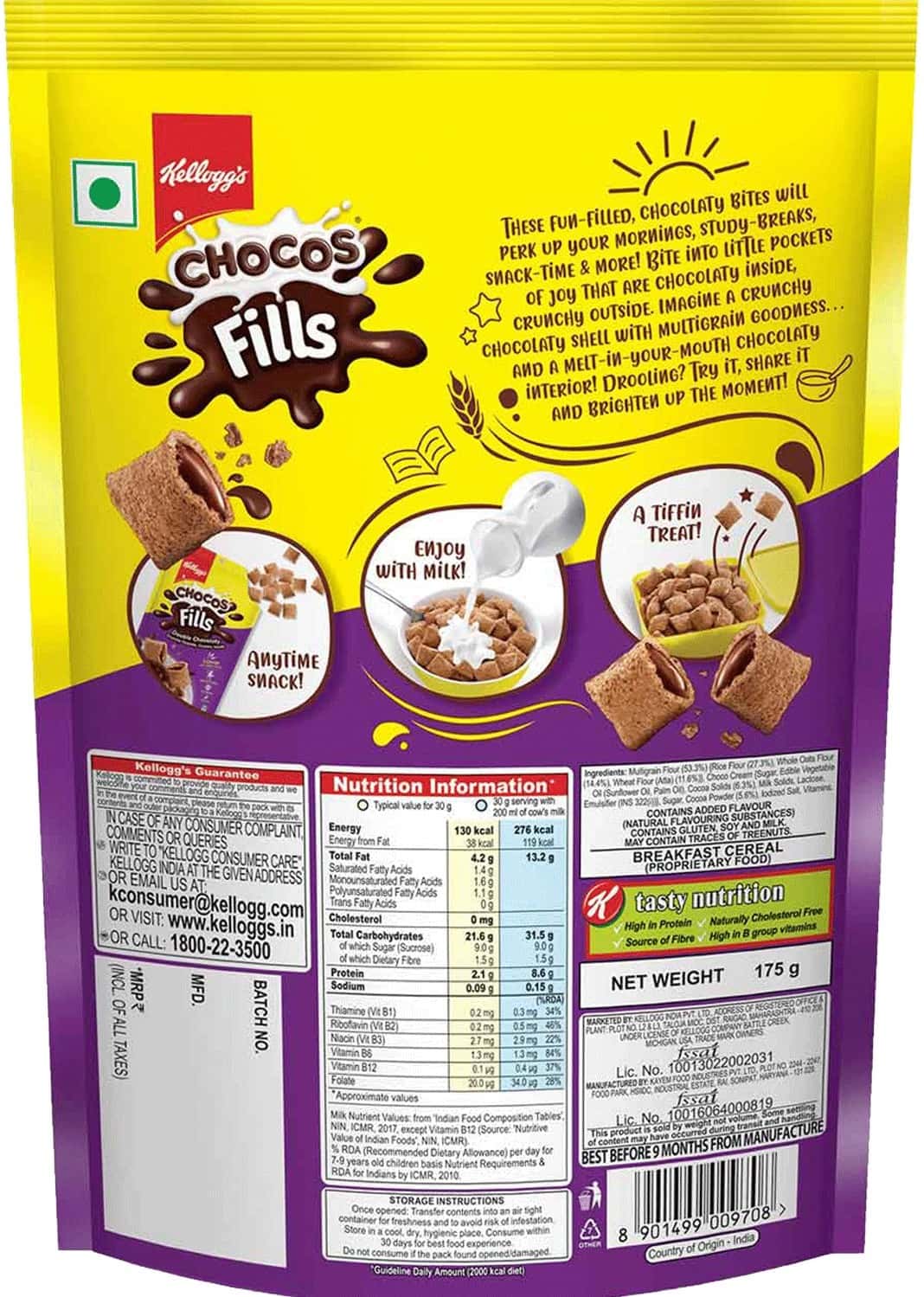 Buy KELLOGG'S CHOCOS FILLS DOUBLE CHOCOLATY 17OG POUCH Online & Get ...
