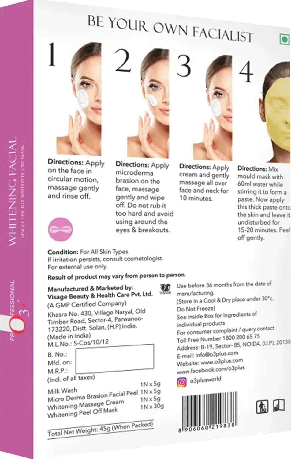 Buy O3+ WHITENING FACIAL KIT WITH PEEL OFF MASK 45G Online & Get Upto ...