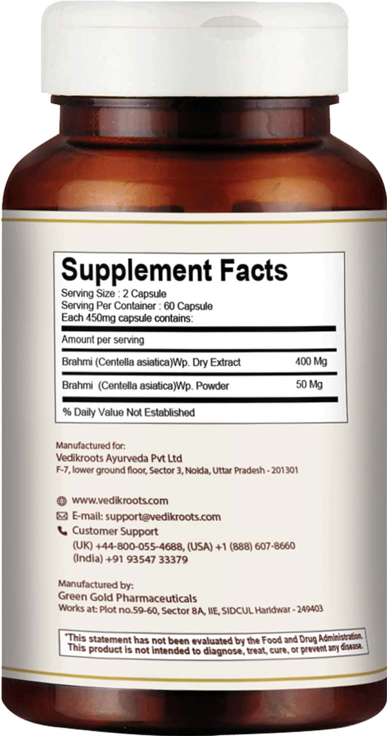 Buy VEDIKROOTS BRAHMI (BACOPA MONNIERI) PURE EXTRACT 450 MG 60 VEG ...