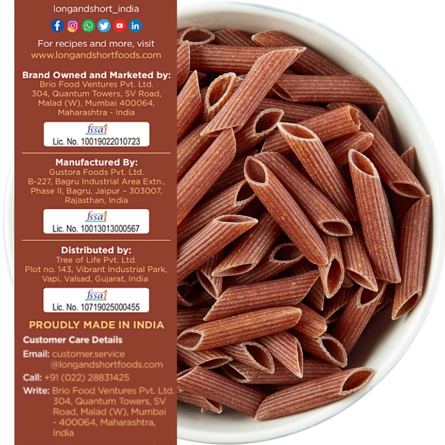 Buy LONG & SHORT PLANT PROTEIN PENNE PASTA - RED KIDNEY BEAN PASTA NO ...