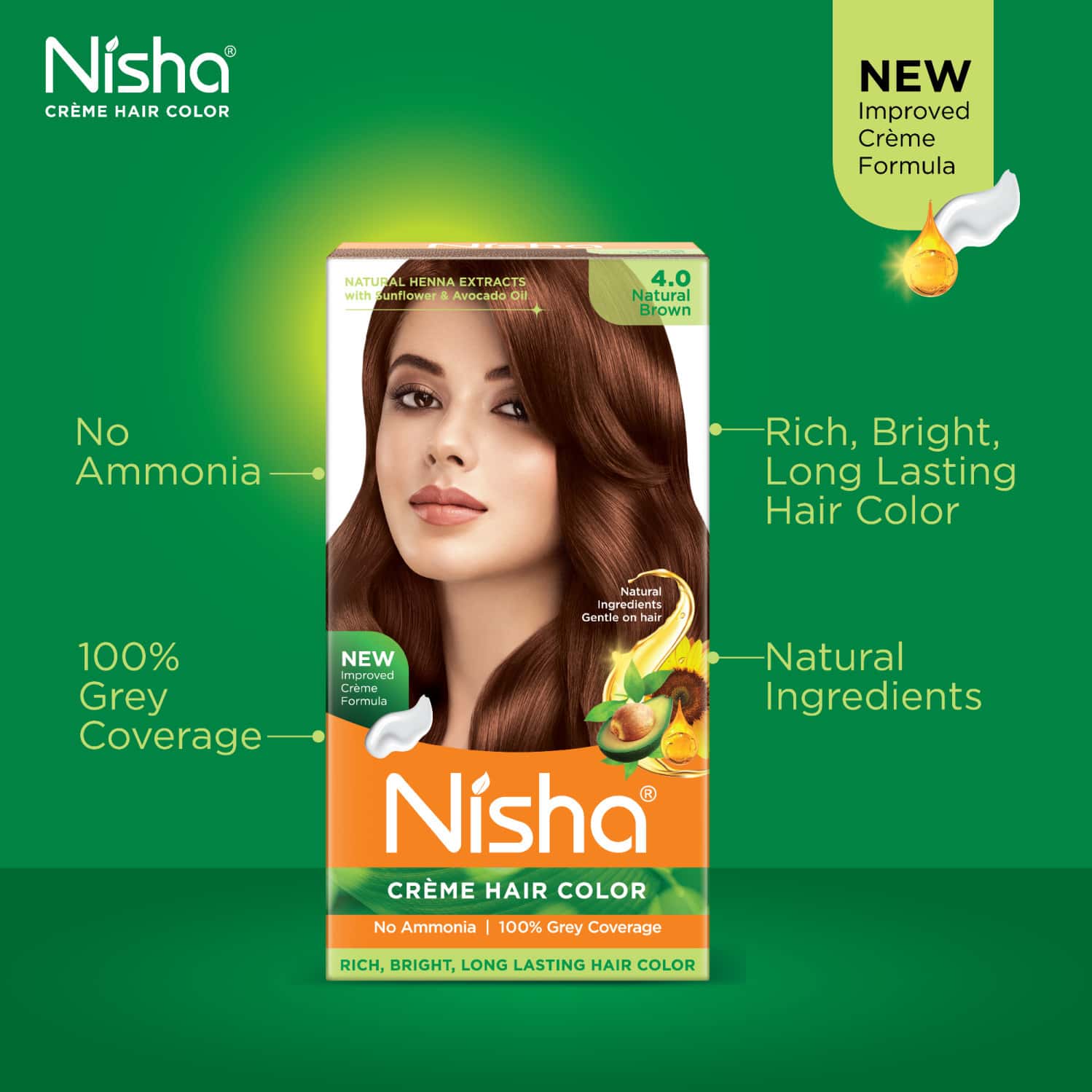 Buy NISHA CREME HAIR COLOR 4.0 NATURAL BROWN (60GM+60ML+18ML) AMMONIA ...