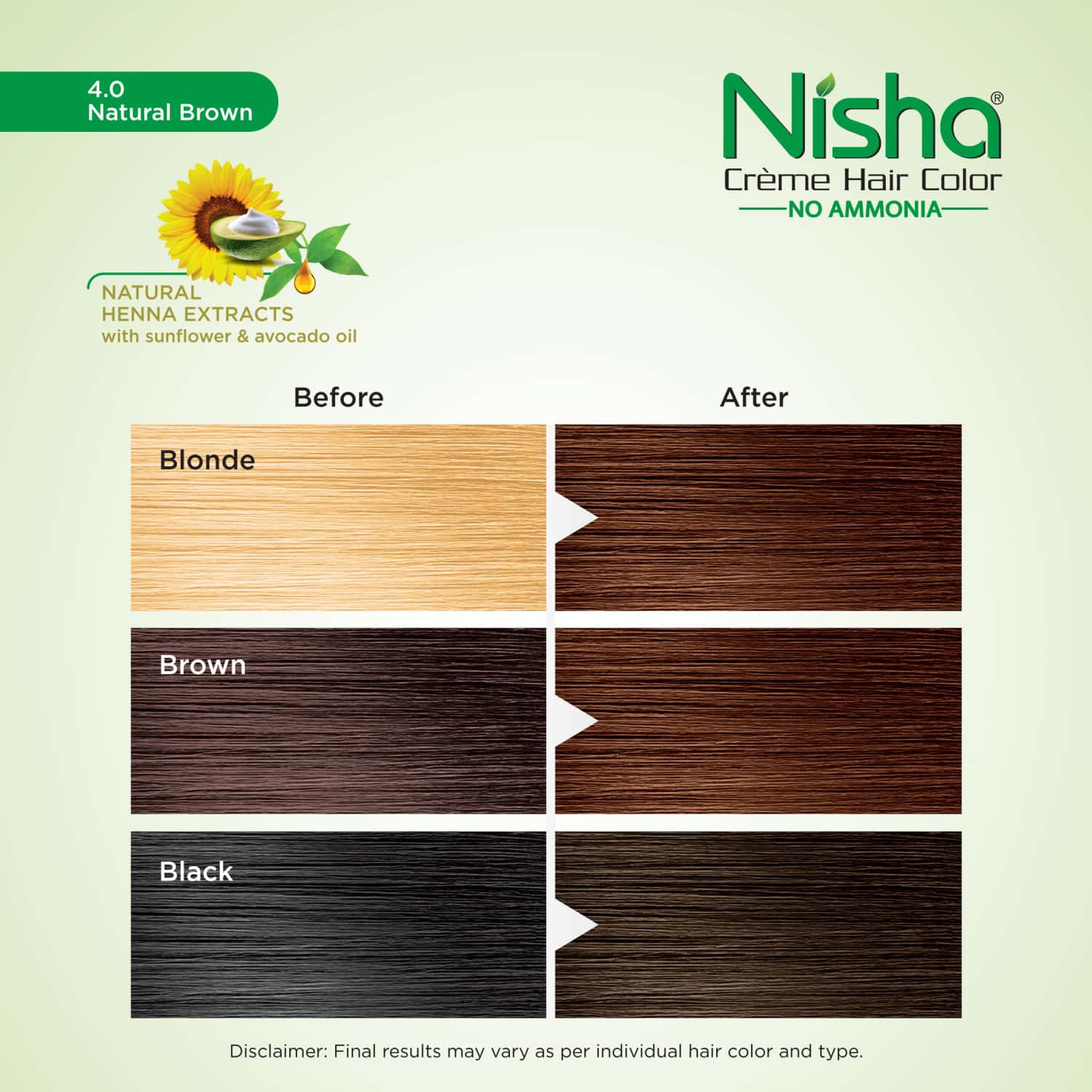 Buy NISHA CREME HAIR COLOR 4.0 NATURAL BROWN (60GM+60ML+18ML) AMMONIA ...