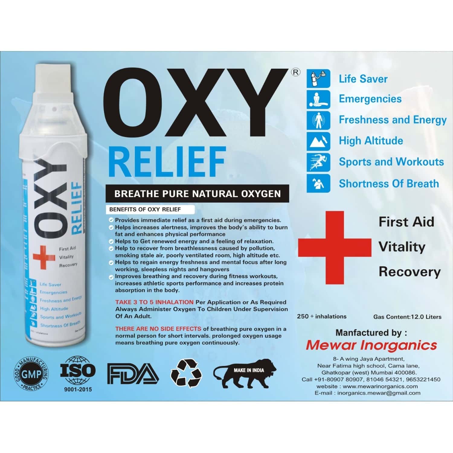 Buy Oxy Relief Oxygen Cylinder - Gas Content 12 Litres Online & Get ...