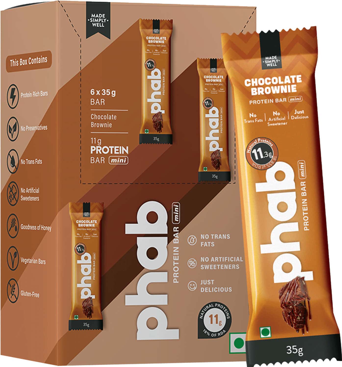 Buy PHAB PROTEIN BAR MINI 11G PROTEIN ZERO TRANS FATS: PACK OF 6X 35G (CHOCOLATE BROWNIE) Online ...