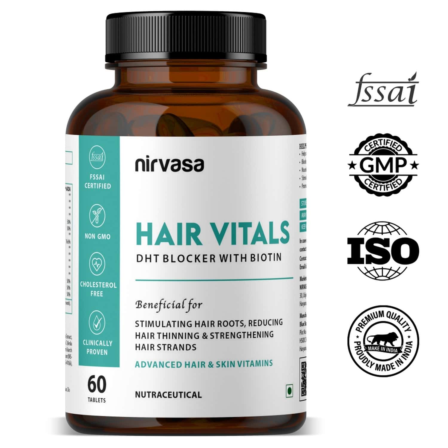 Buy NIRVASA HAIR VITALS DHT BLOCKER WITH BIOTIN | HAIR VITAMINS TABLETS ...