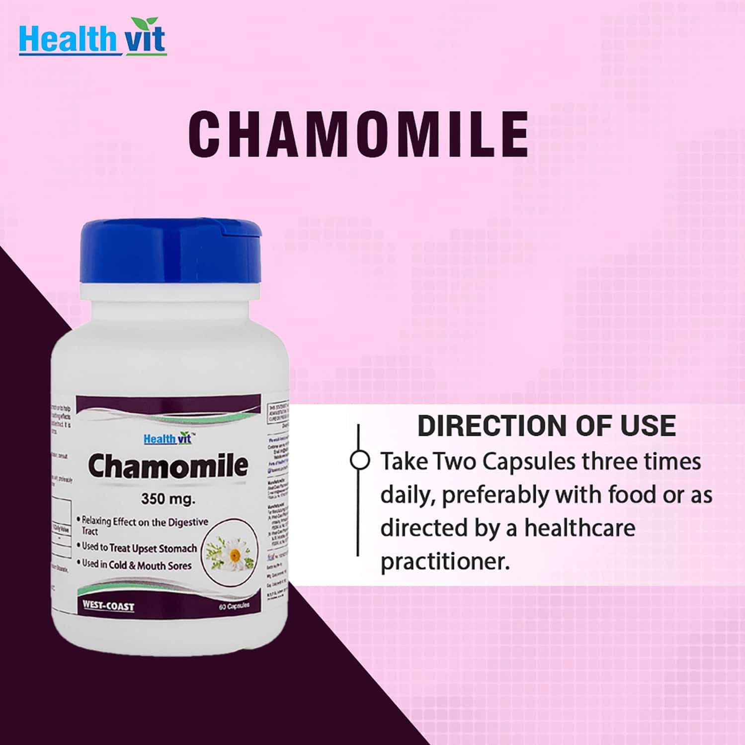 Buy HEALTHVIT CHAMOMILE 350 MG 60 CAPSULES FOR COLD & MOUTH SORES ...