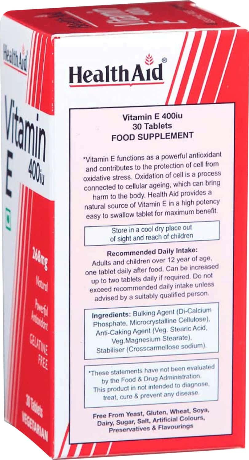 Buy HEALTH AID VITAMIN E 400IU 268MG ANTIOXIDANT BOTTLE OF 30 VEG ...