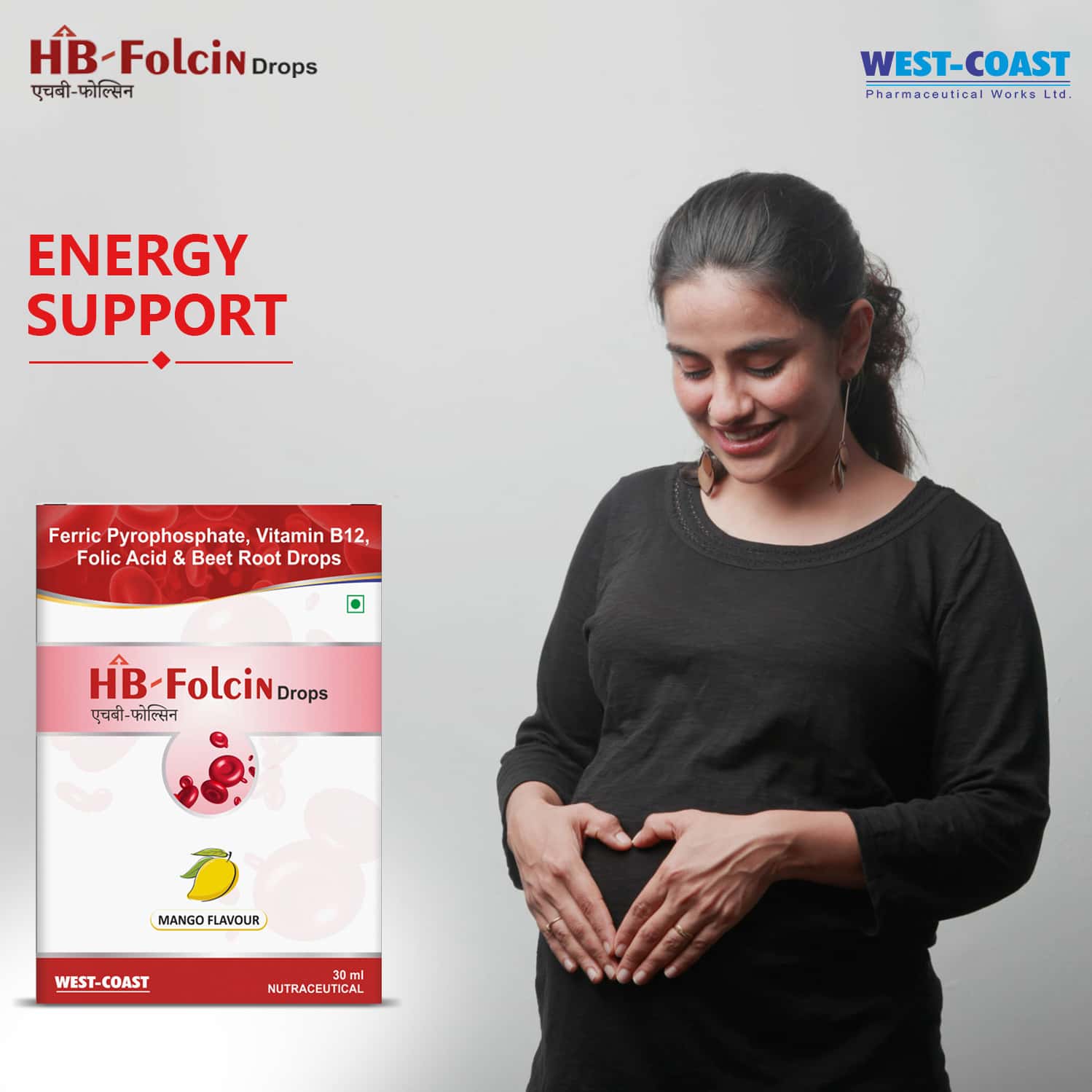 Buy WEST COAST HB-FOLCIN ORAL DROPS MANGO, FOLIC ACID | CYANOCOBALAMIN ...