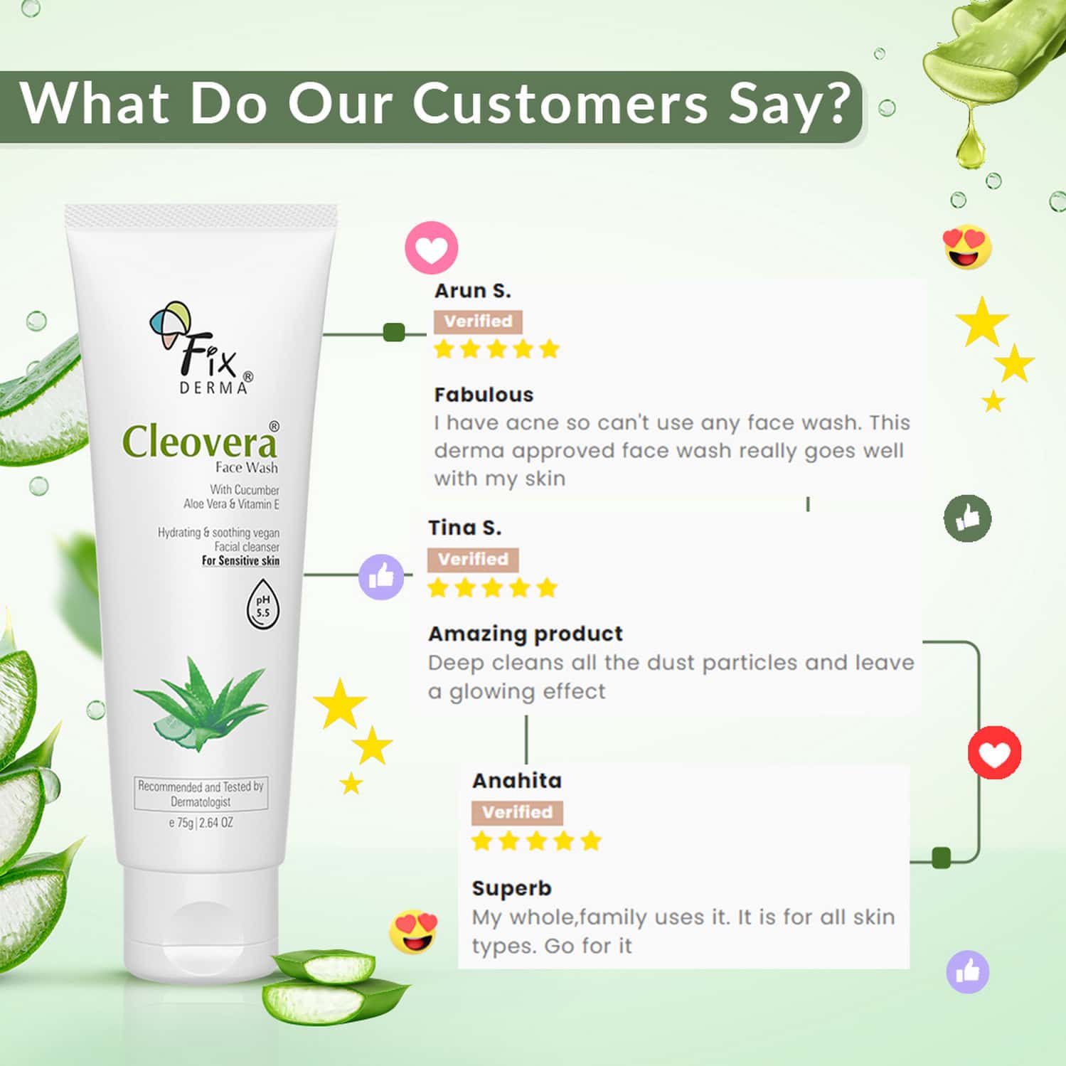 Buy FIXDERMA CLEOVERA CUCUMBER ALOEVERA FACE WASH WITH VITAMIN E - 75GM ...