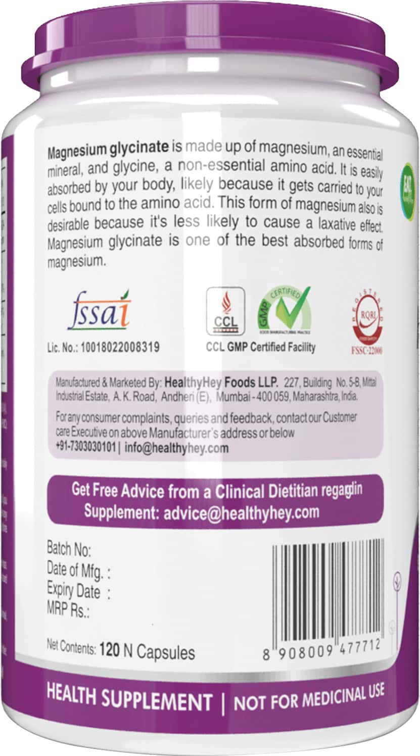 Buy HEALTHYHEY NUTRITION HIGH ABSORPTION MAGNESIUM GLYCINATE - 120 VEG ...