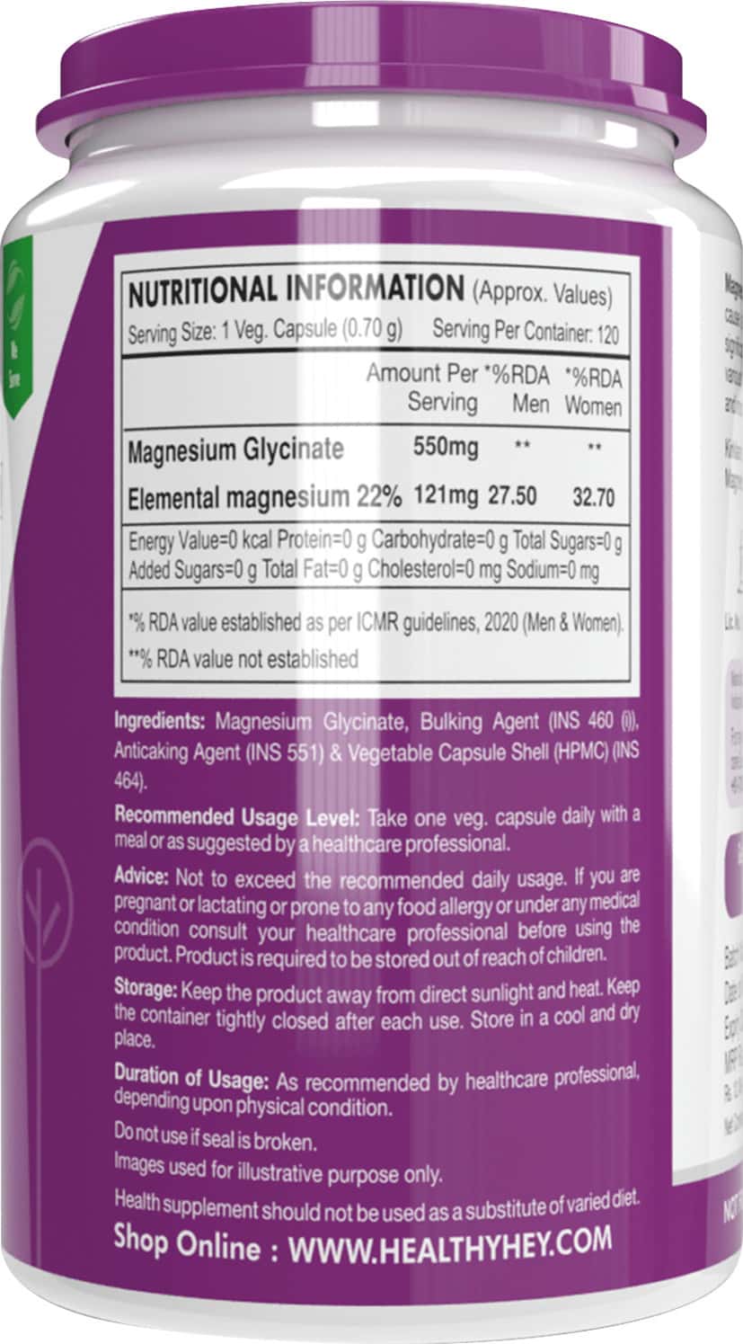 Buy HEALTHYHEY NUTRITION HIGH ABSORPTION MAGNESIUM GLYCINATE - 120 VEG ...