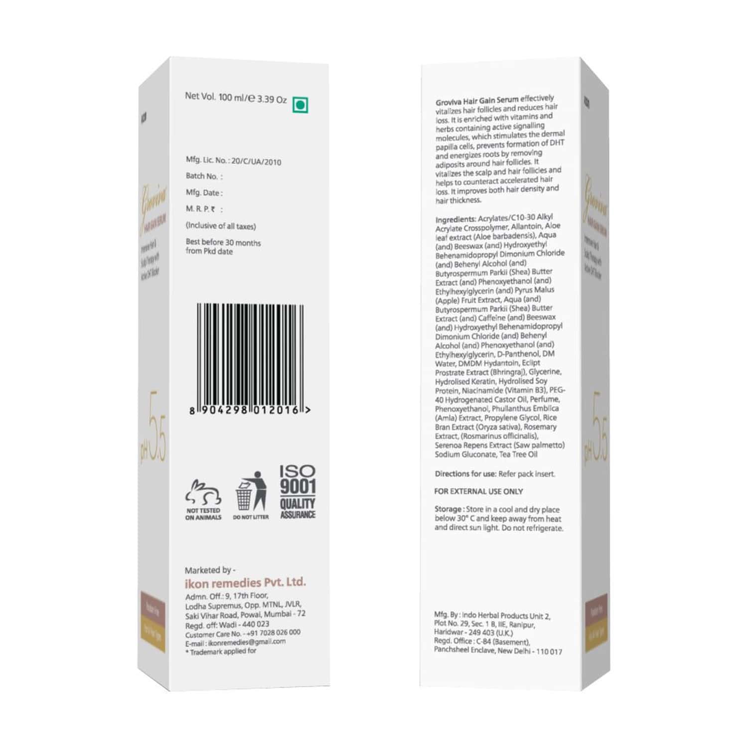 Buy GROVIVA HAIR GAIN SERUM 100 ML | FOR ALL HAIR TYPES | PARABEN FREE ...