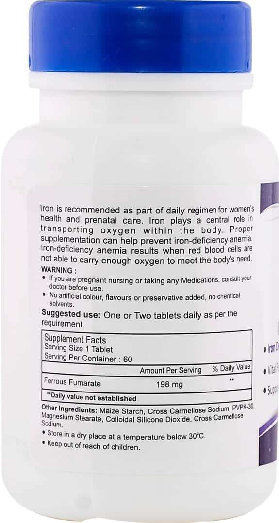Buy HEALTHVIT IRON FERROUS FUMARATE 65MG IRON TABLETS BOTTLE OF 60 ...
