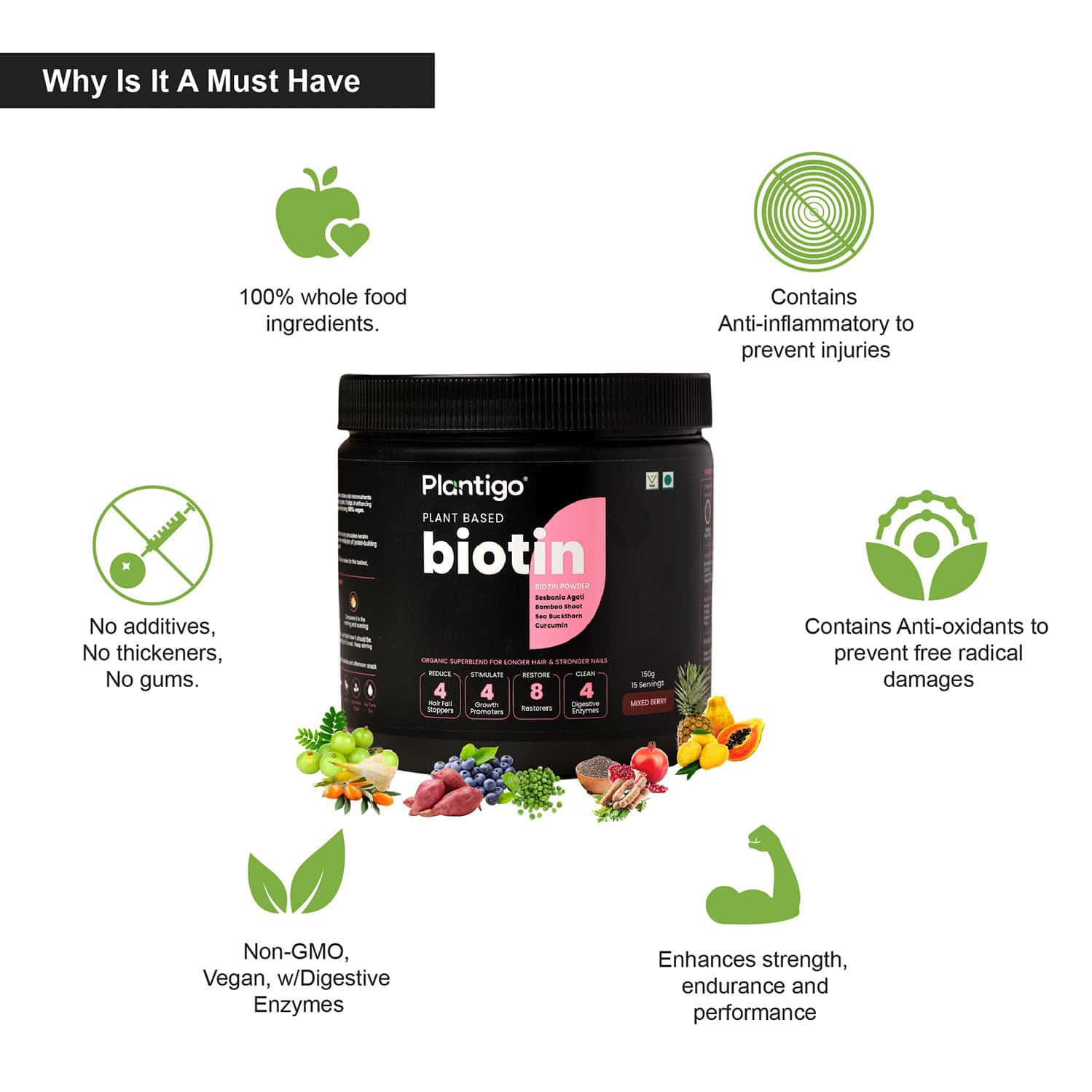 Buy PLANTIGO PLANT BIOTIN (10000+MCG) POWDER FOR MEN AND WOMEN HAIR ...