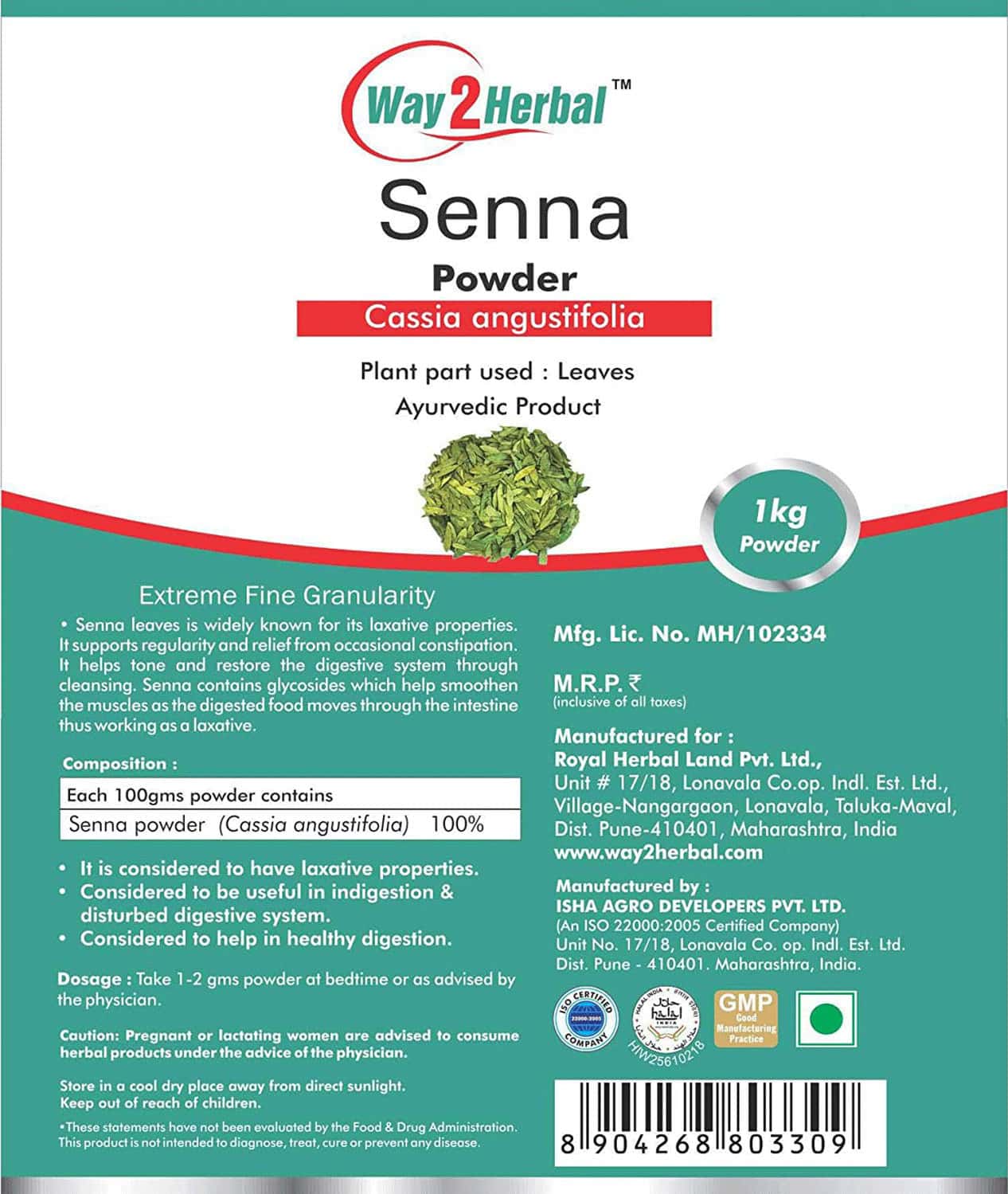 Buy WAY2HERBAL SENNA (SONAMUKHI PATTA) POWDER - 1 KG Online & Get Upto ...