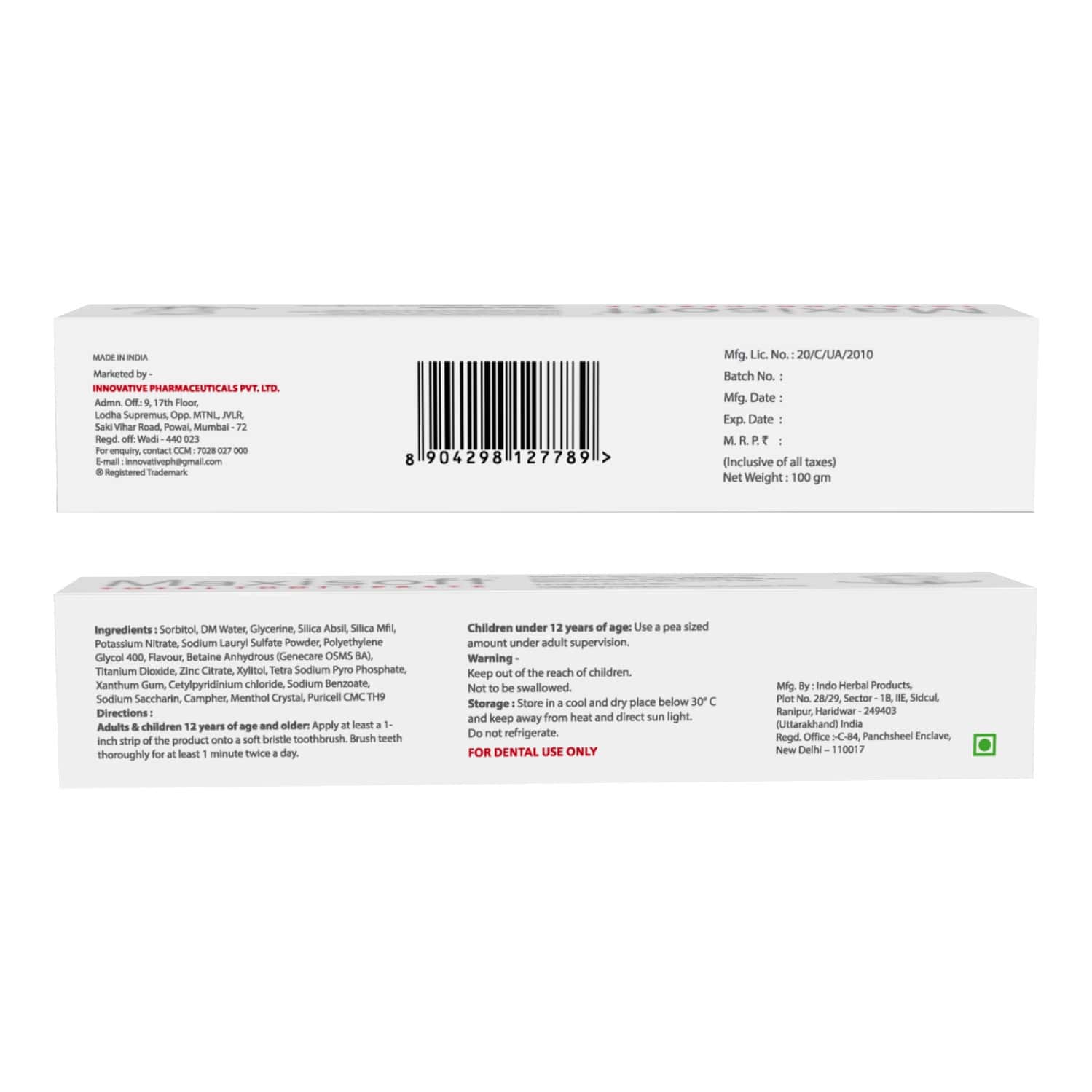 Buy MAXISOFT TOTAL TOOTHPASTE 100 GM | PARABEN FREE | 12-HOUR ORAL ...