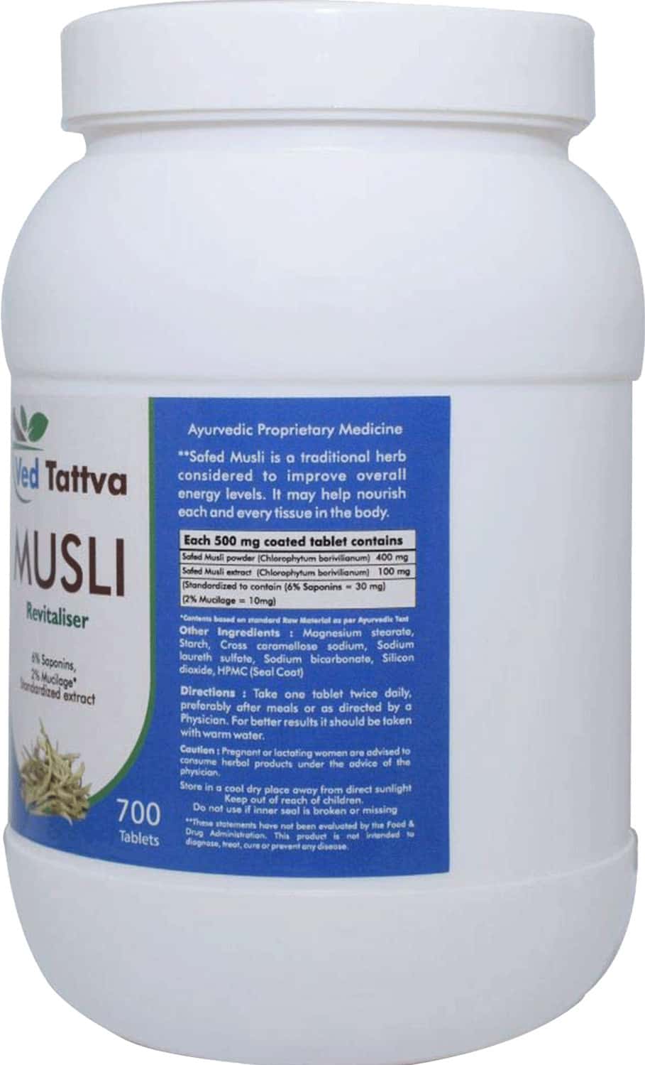 Buy VED TATTVA MUSLI TABLETS SAFED MUSLI 700 TABLETS/NATURAL & PURE ...