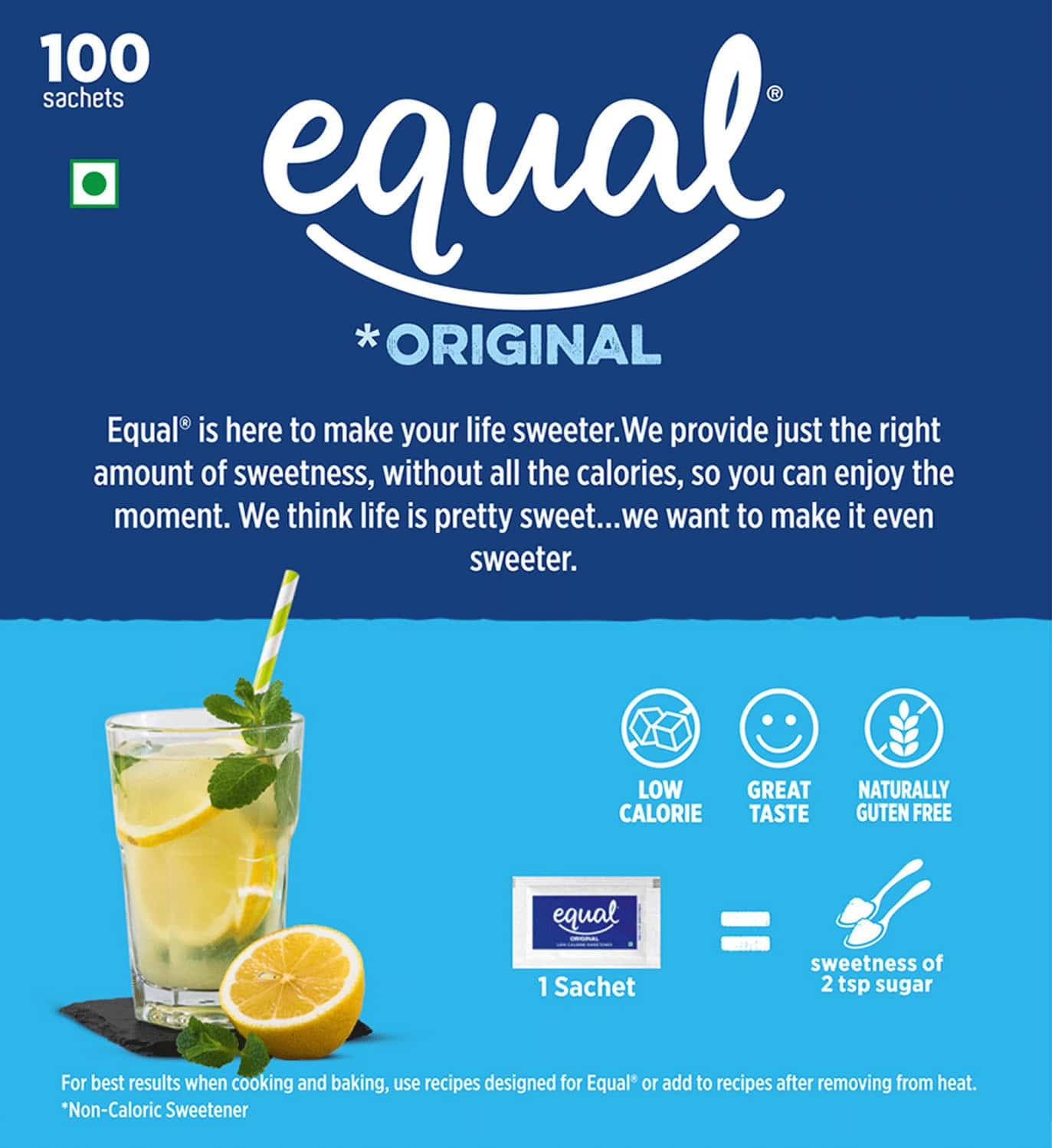 Buy EQUAL SWEETENER SUGAR FREE LOW CALORIES SUGAR CONTROL 100 SACHETS ...