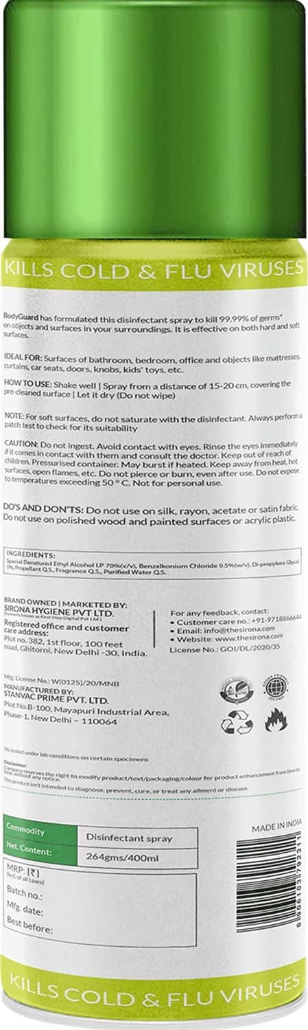 Buy BODYGUARD MULTIPURPOSE ALCOHOL BASED DISINFECTANT SPRAY-400 ML ...