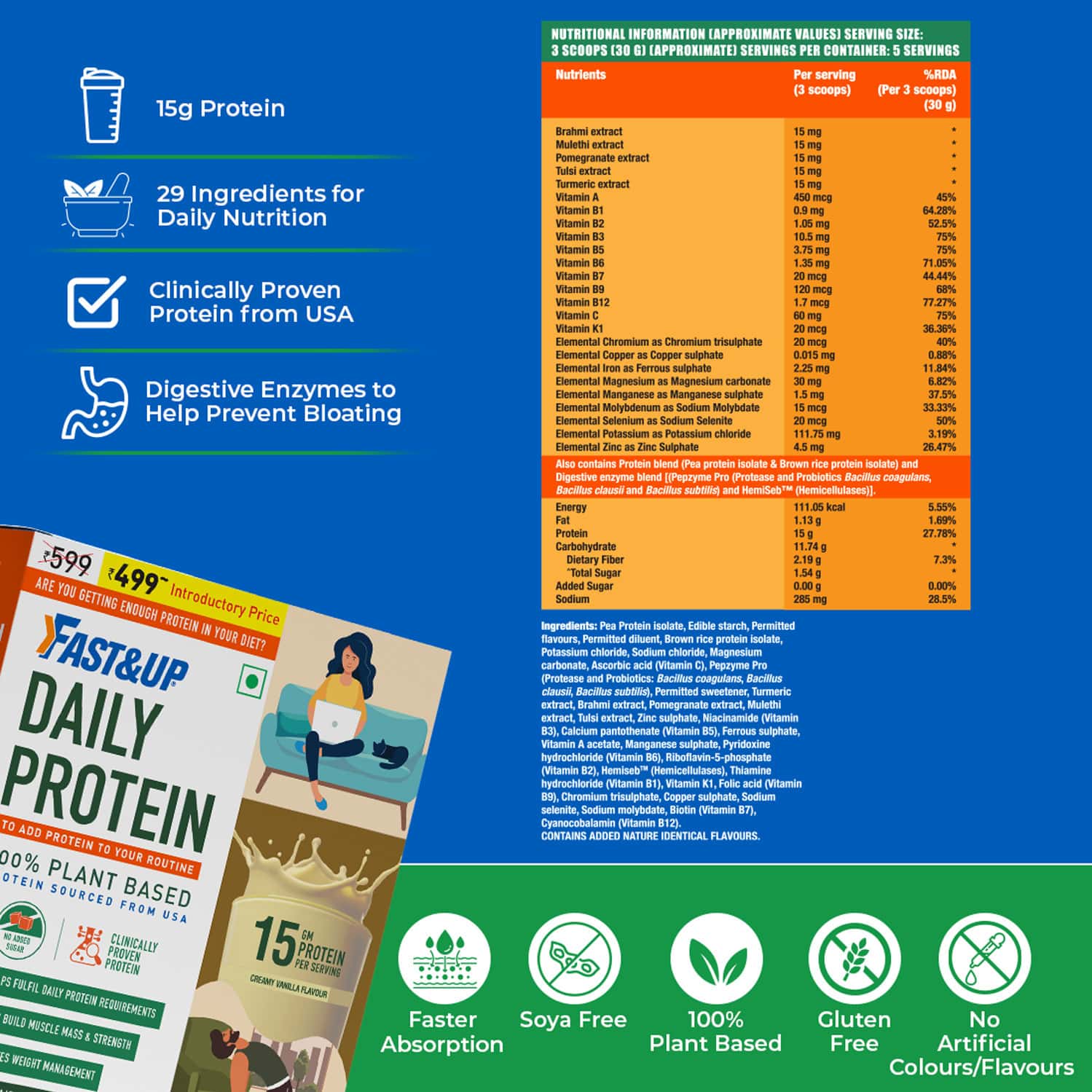 Buy FAST&UP DAILY PROTEIN |15G PLANT PROTEIN | FULFILS DAILY PROTEIN ...