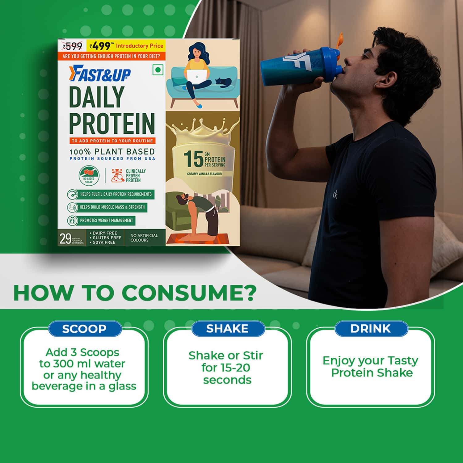 Buy FAST&UP DAILY PROTEIN |15G PLANT PROTEIN | FULFILS DAILY PROTEIN ...