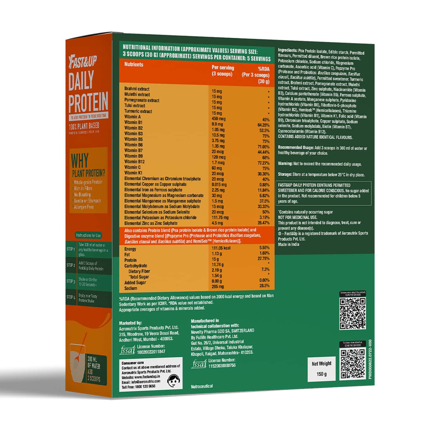 Buy FAST&UP DAILY PROTEIN |15G PLANT PROTEIN | FULFILS DAILY PROTEIN ...