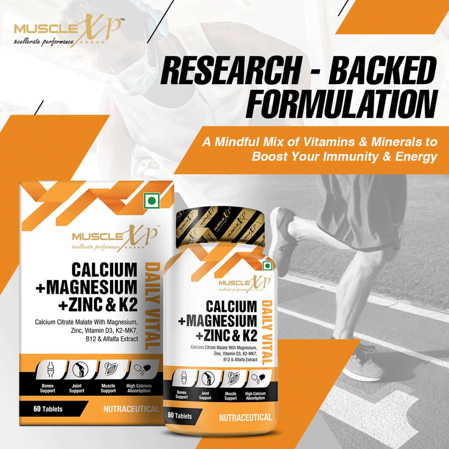 Buy MUSCLEXP CALCIUM + MAGNESIUM + ZINC & K2-MK7 DAILY VITAL 60 TABLETS ...