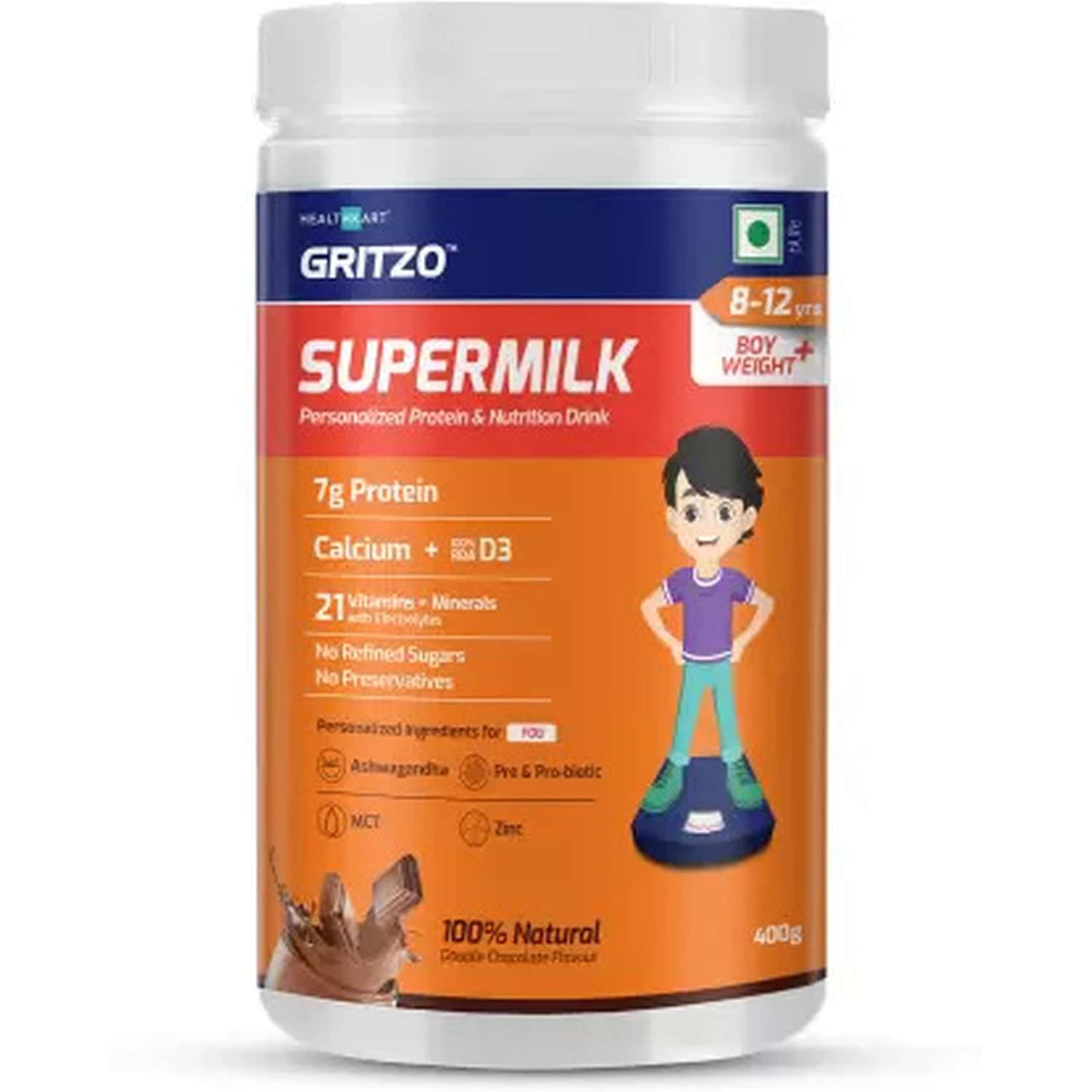 Buy GRITZO SUPERMILK GENIUS 8-12 YRS BOYS PERSONALIZED PROTEIN 400 GM ...