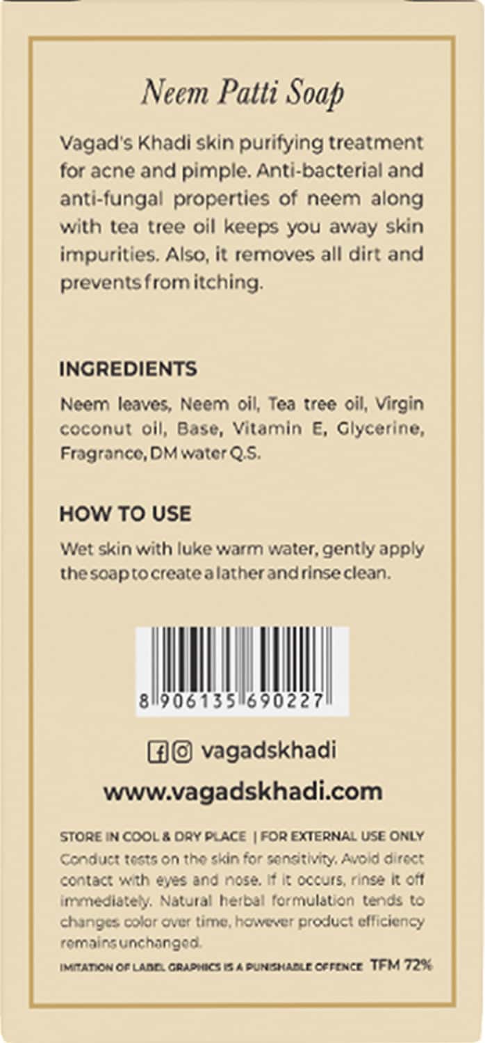 Buy VAGAD'S KHADI NEEM PATTI SOAP 100GM | ANTI-BACTERIAL AND ANTI ...